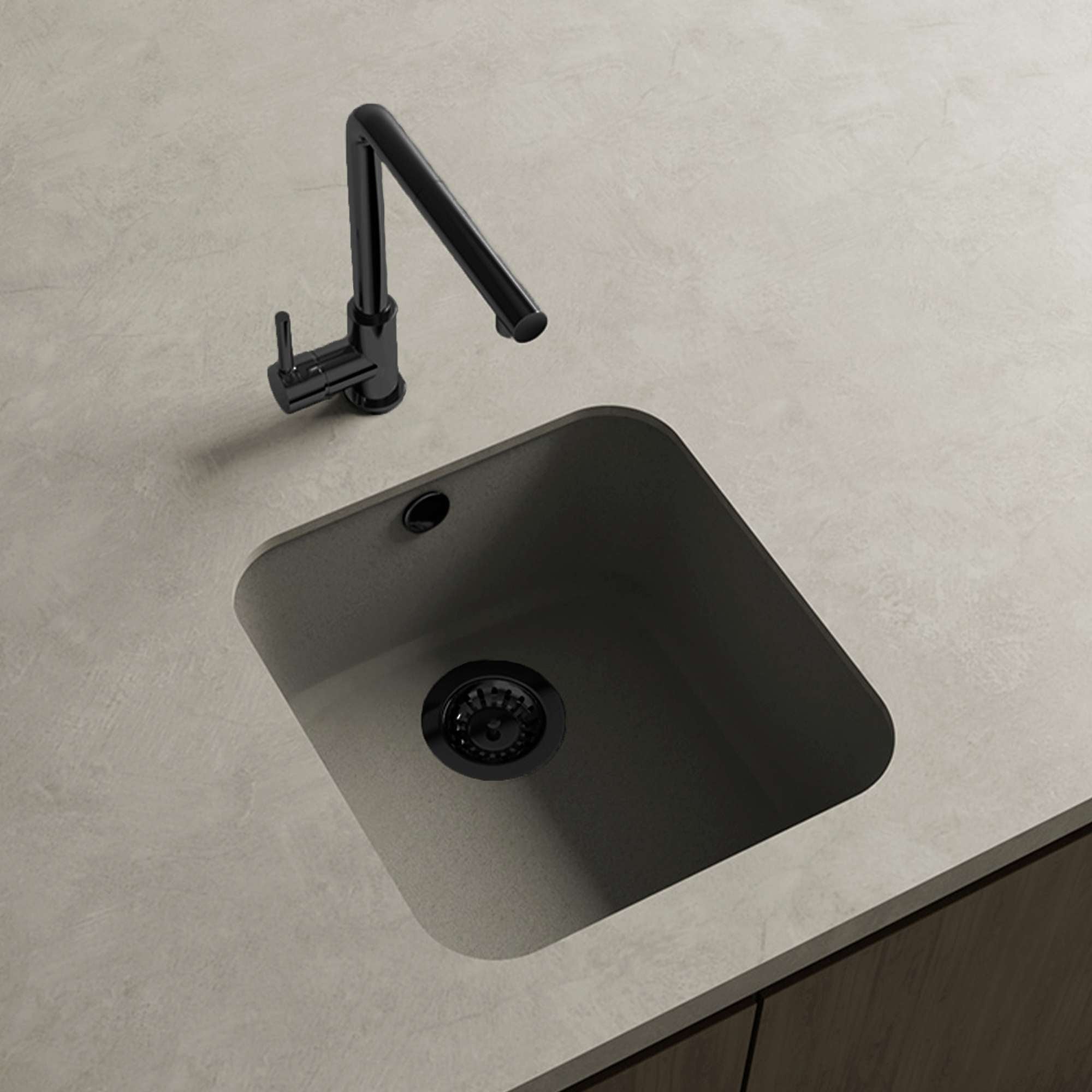 Cuve sous plan POALGI, GANDIA 193, Granit, Gris Ash, 44 cm, 1 bac bonde ...