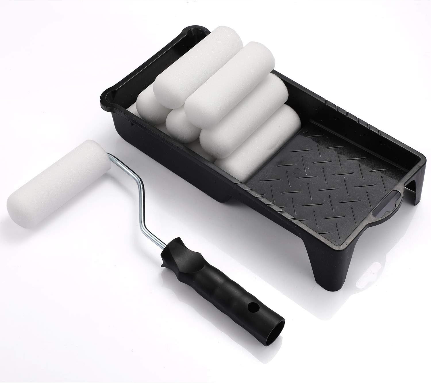 Rodillo de espuma para pintar con funda de repuesto de 10 cm y bandeja ...