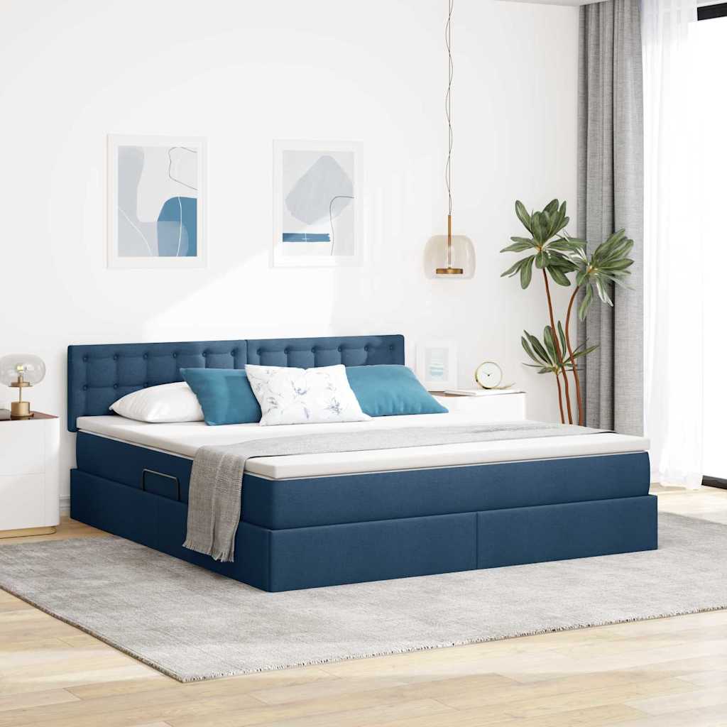 Lit avec rangement et LED avec matelas Bleu 180 x 200 cm tissu | Leroy ...