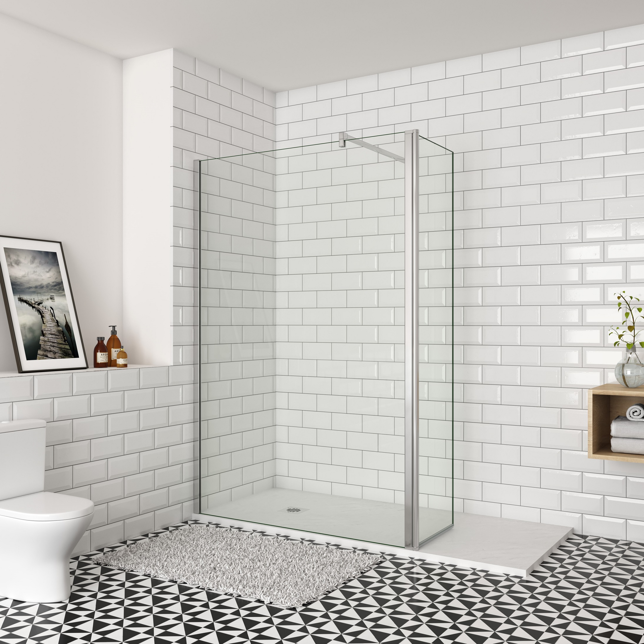 Paroi de douche à l'italienne 120x200cm, paroi fixe murale avec retour ...