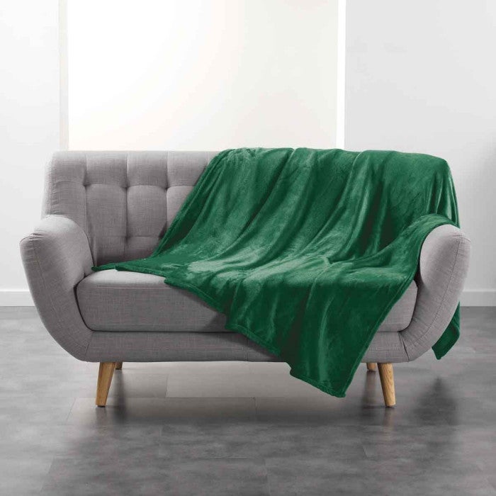 Plaid Uni en Flanelle "Flanou" 180x220cm Vert | Leroy Merlin