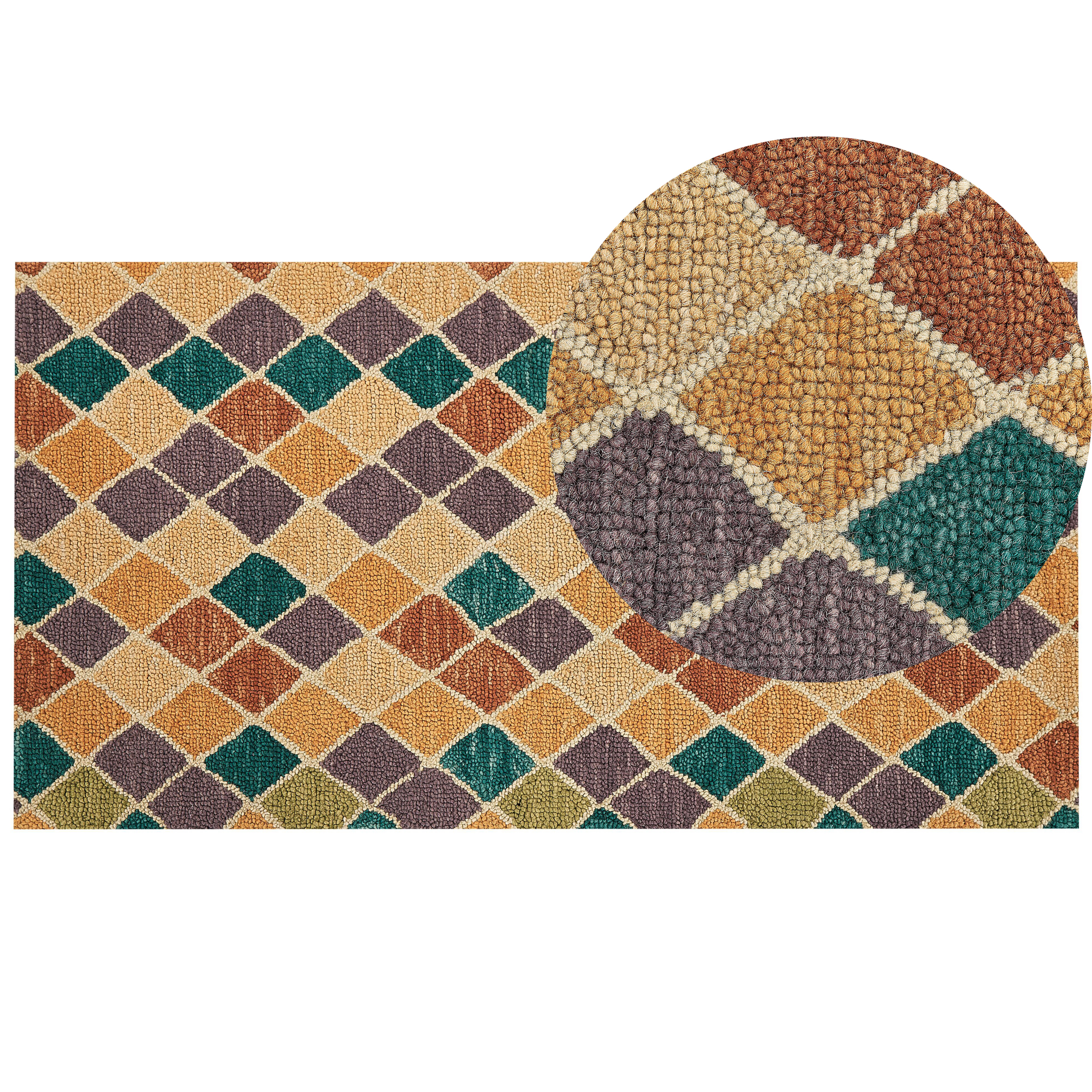 Tapis Multicolore en Laine 80 x 150 cm Motifs Géométriques Touffeté ...