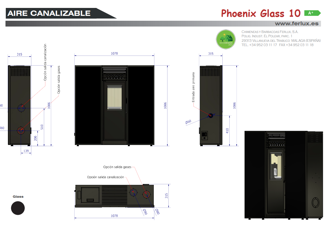 BRICOSOL ESTUFA DE PELLETS PHOENIX GLASS 10 DE FERLUX | Leroy Merlin