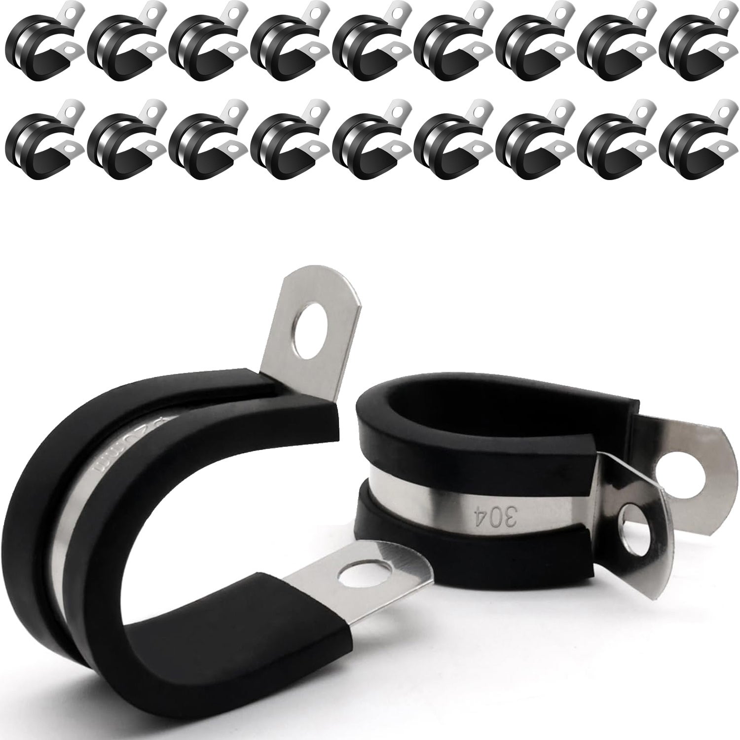 20x Colliers de serrage avec garniture en caoutchouc, acier inoxydable ...