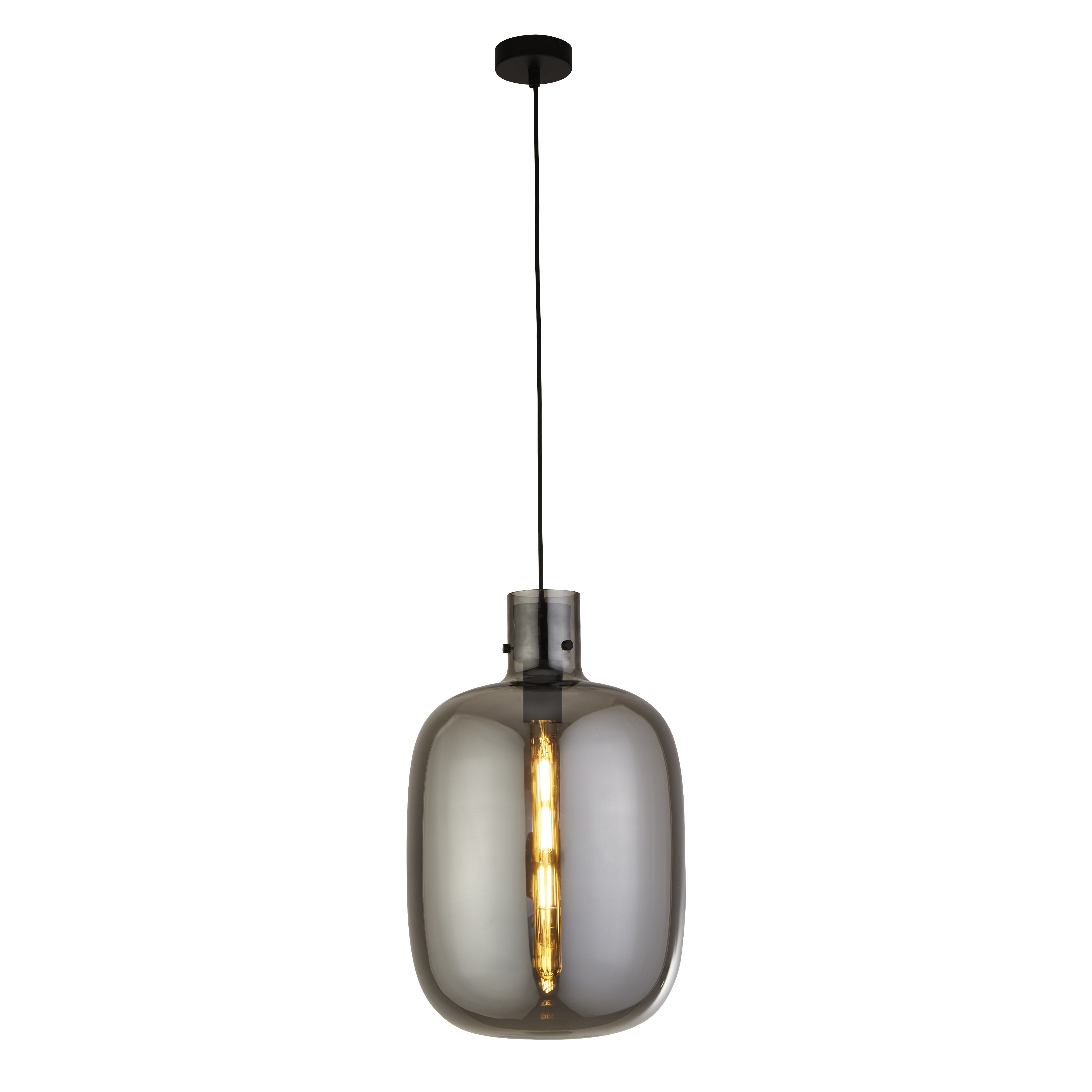 Suspension BARREL 1L noir avec verre fumé E27 max 60w diamètre 30cm ...