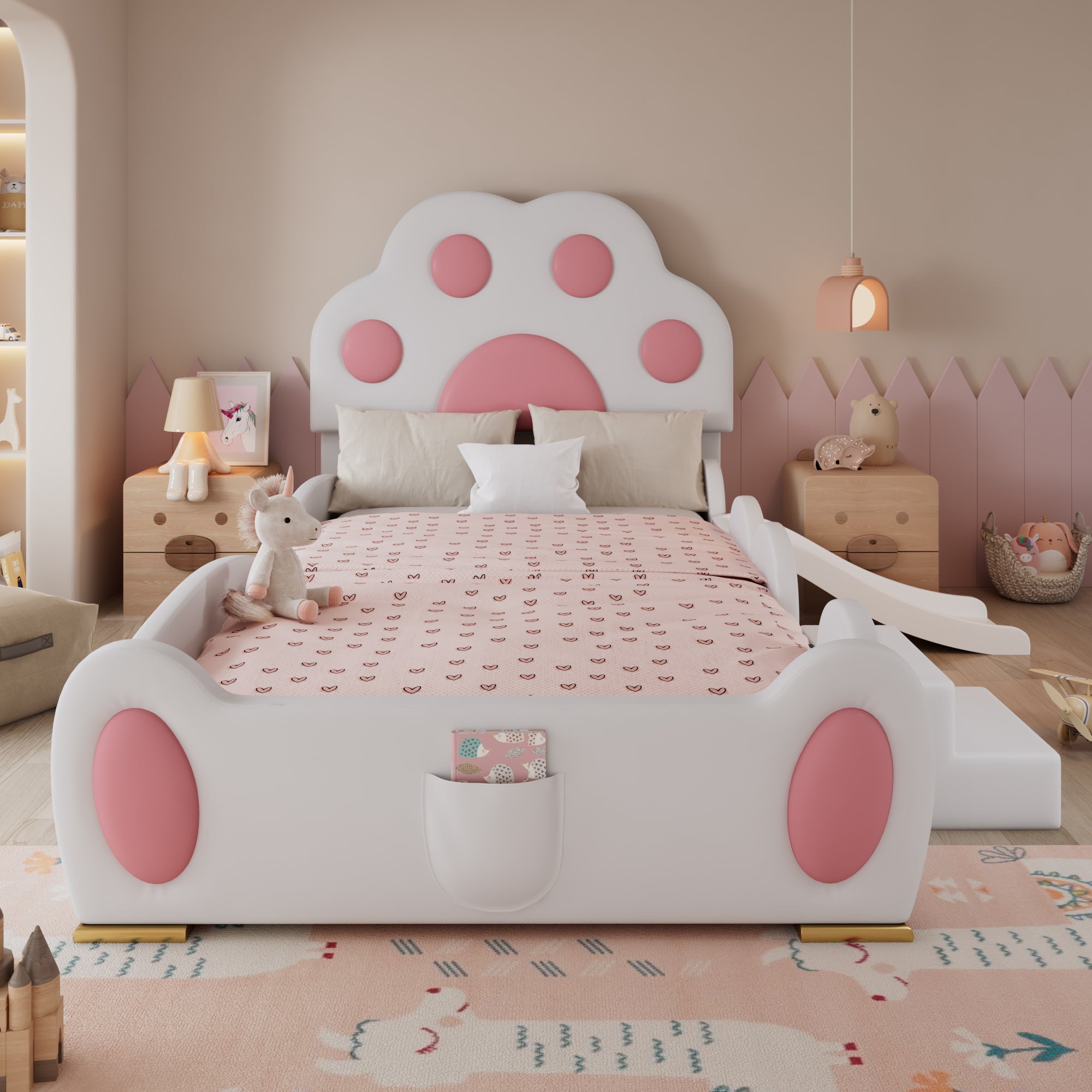 Lit capitonné 90 x 200 cm avec tête de lit en forme de patte de chat ...