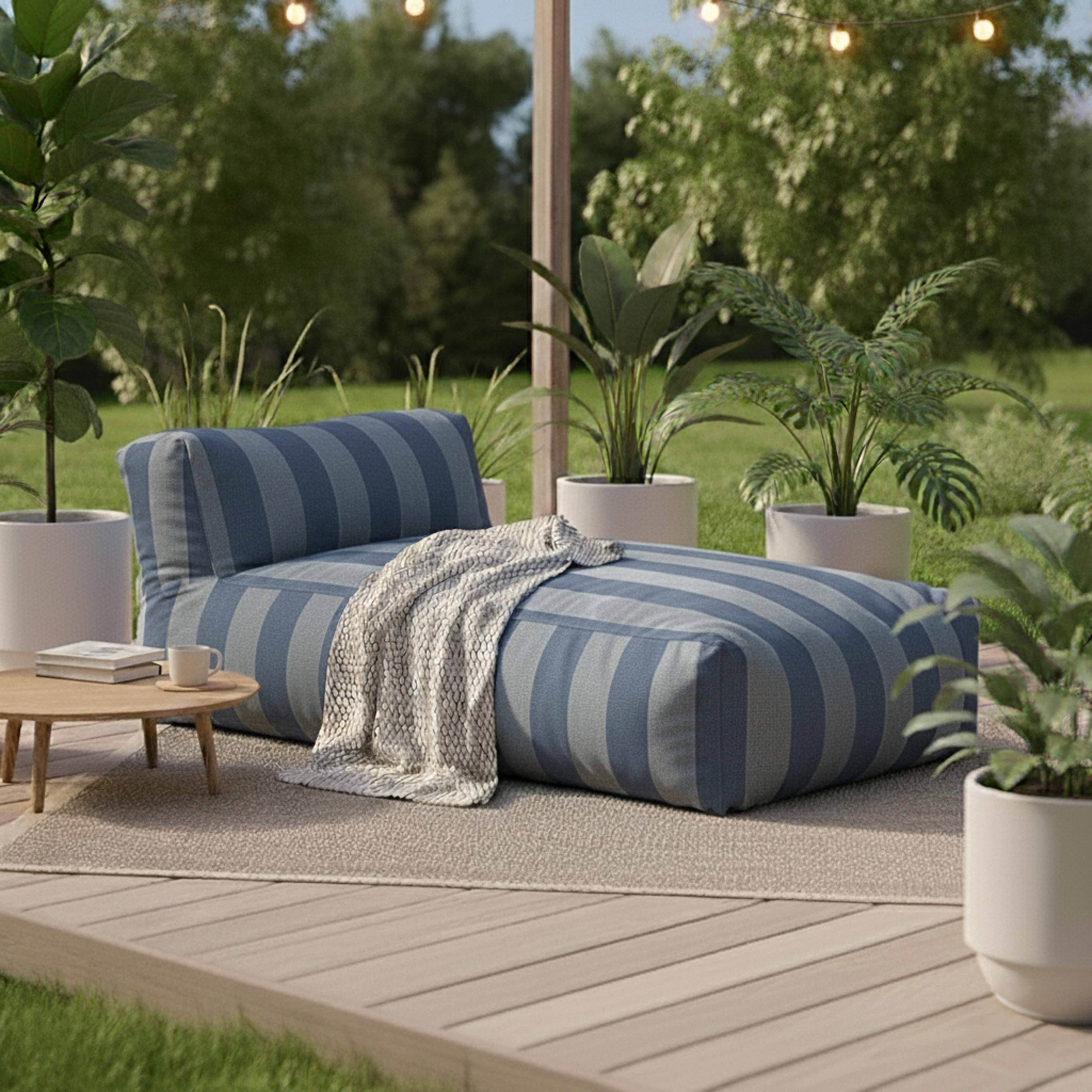 Méridienne rayé pour salon de jardin modulable bleu pacific, Mixi ...