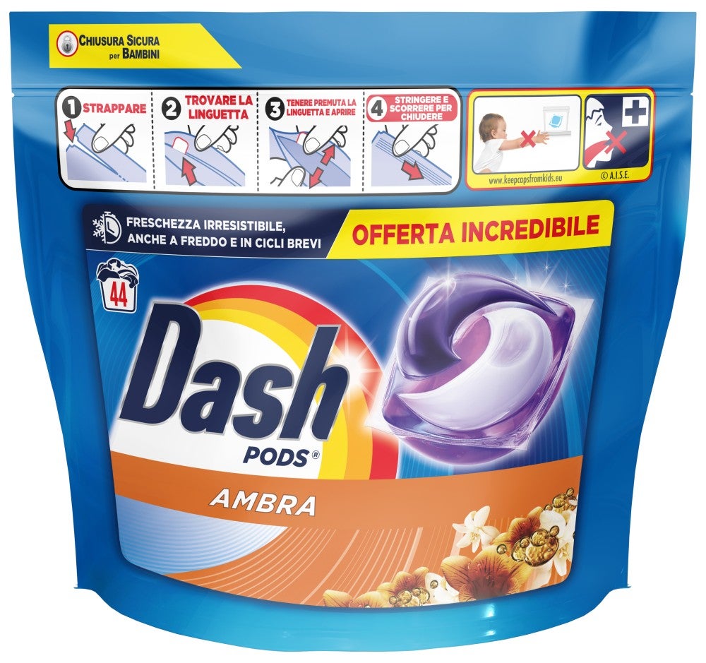 Machine à laver Dash Ecodosi 44 pièces Ambre Fabriqué en Italie | Leroy ...