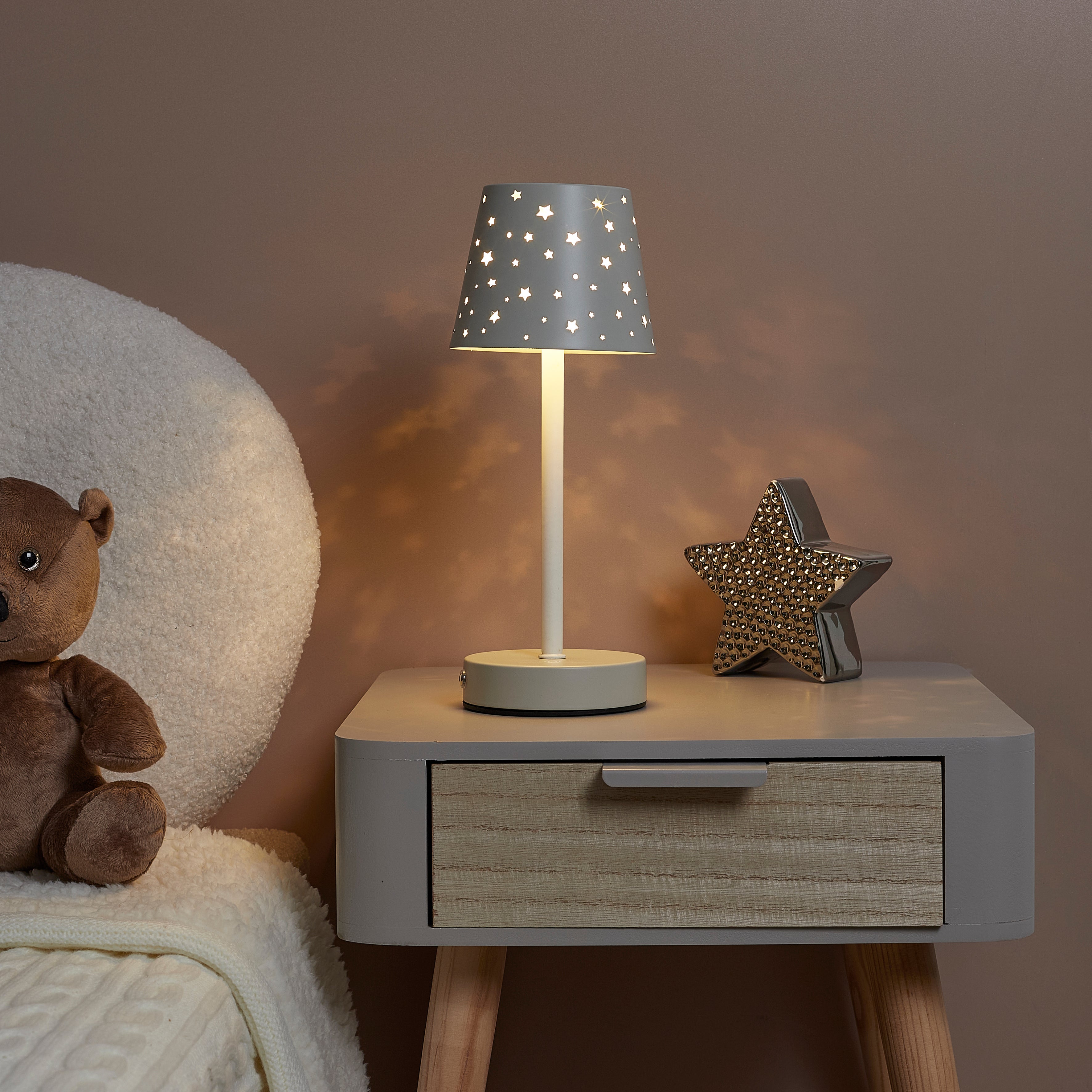 Lampe - HOME DECO KIDS - Étoile Ajourée - Tactile - Rechargeable - Gris ...