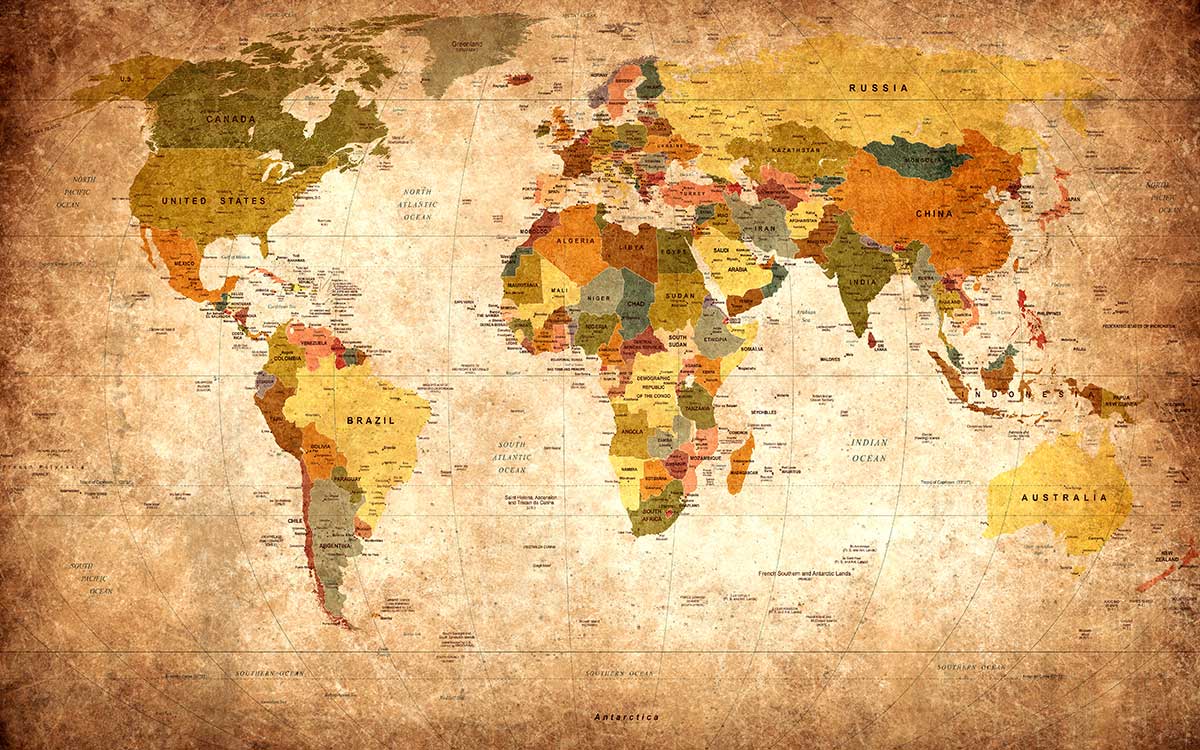 Cuadro mapa del mundo tono anaranjado - 80x50 cm | Leroy Merlin