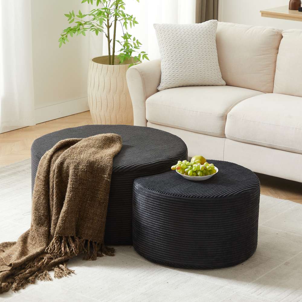 Ensemble de tables basses modernes 2 pièces, ottomans ronds rembourrés ...