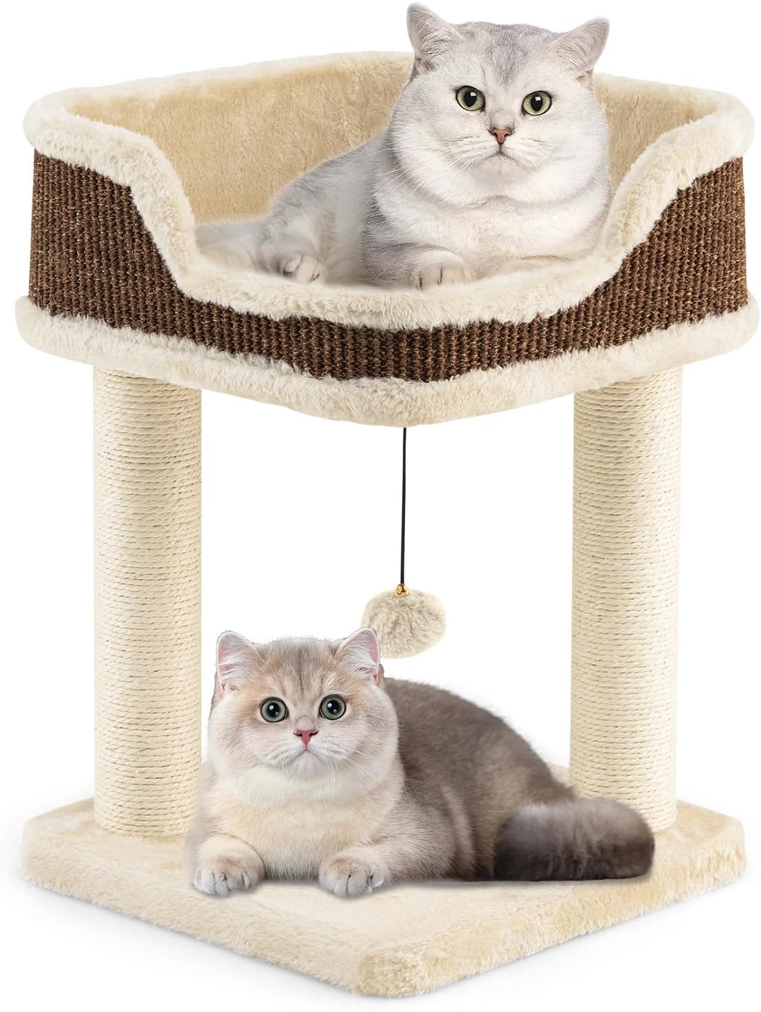 Árbol para gatos de 2 niveles con bola y cascabel colgantes, árbol ...