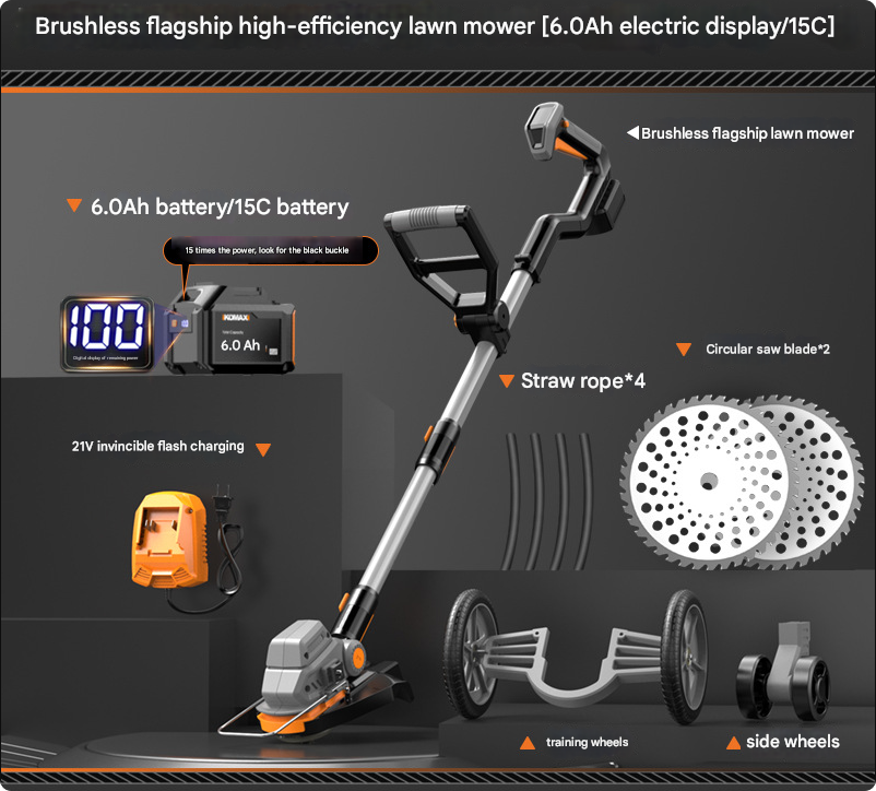 21V fast-charging lawn mower, 6.0Ah, one 15C battery, 4 grass-cutting ...