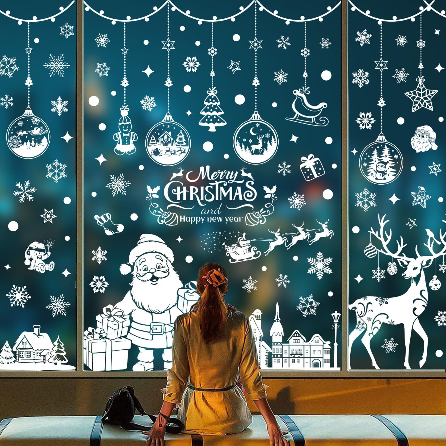 9 Pièces Stickers de Noël Réutilisables - Décoration Electrostatique ...