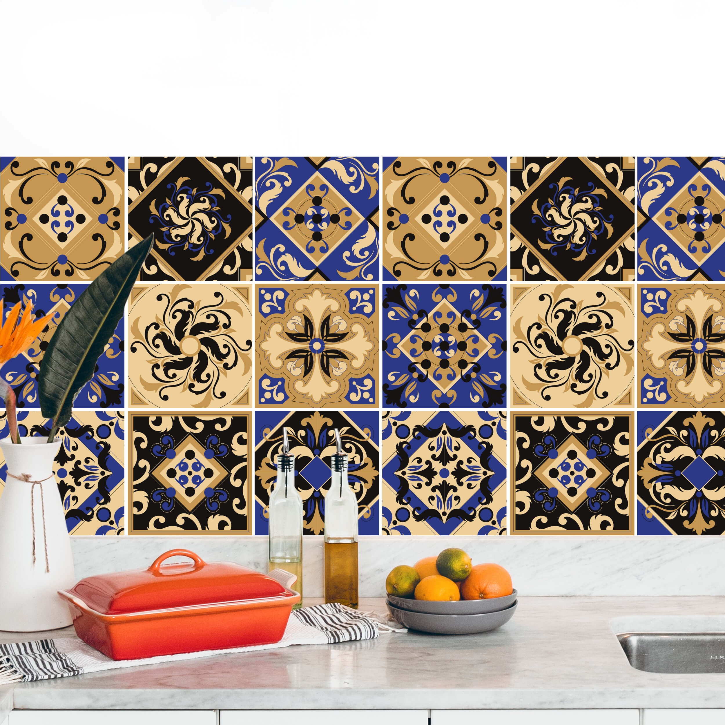 Stickers carrelage carreaux de ciment oriental 15x15cm - Kit de 60 ...