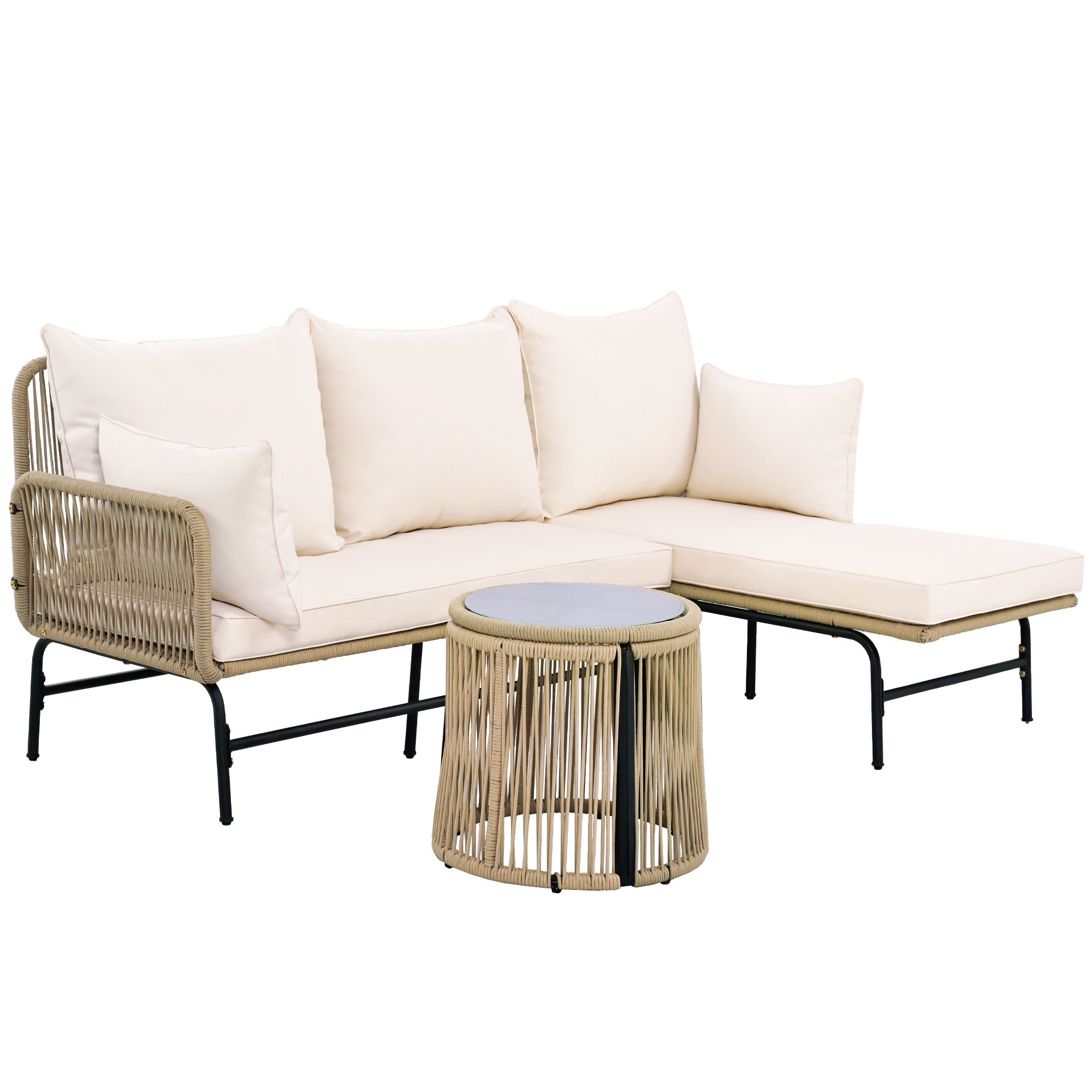 Set lounge da giardino a L in ferro e tessuto beige – Elegante set ...