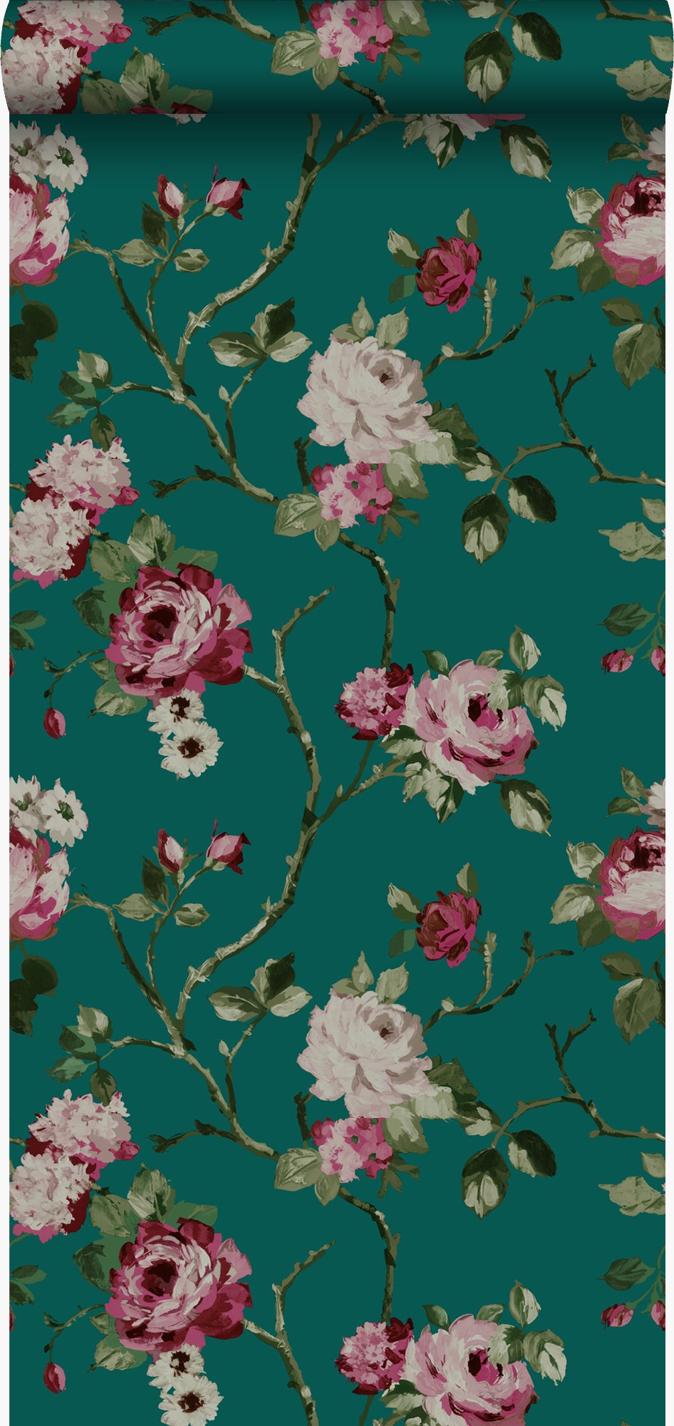 Papel pintado flores verde esmeralda - 53 cm x 10,05 m - Origin ...