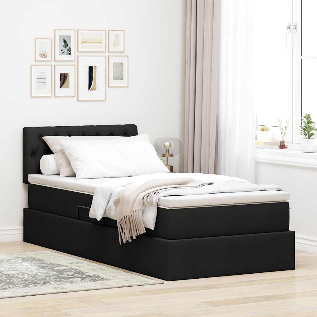 Cama de almacenamiento LED con colchón Negro 90 x 200 cm Tela | Leroy ...