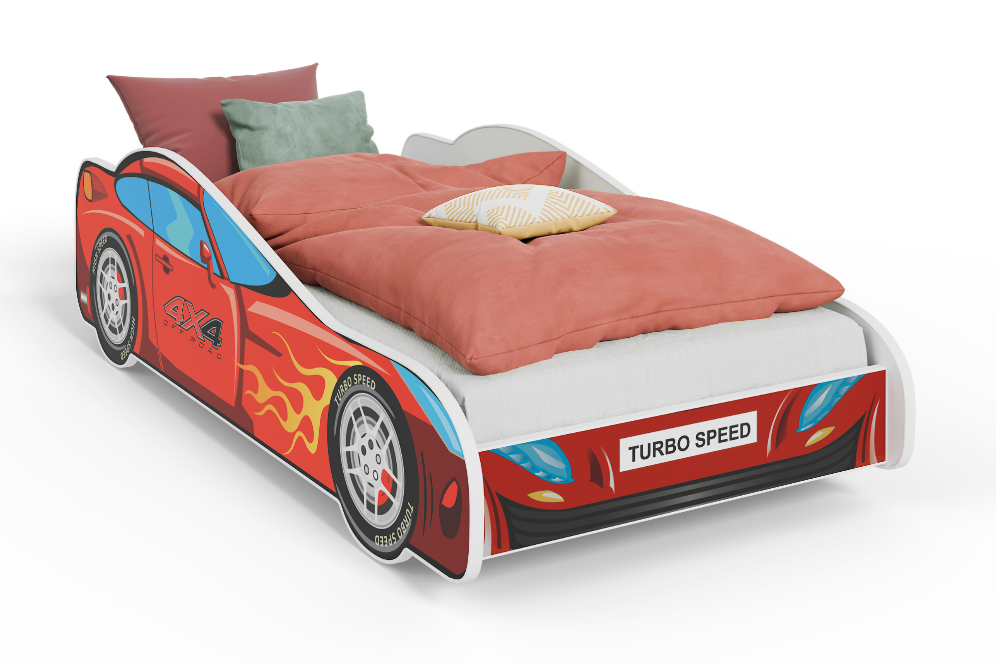 Lit enfant voiture rouge avec matelas et sommier inclus - 160 cm x 80 ...