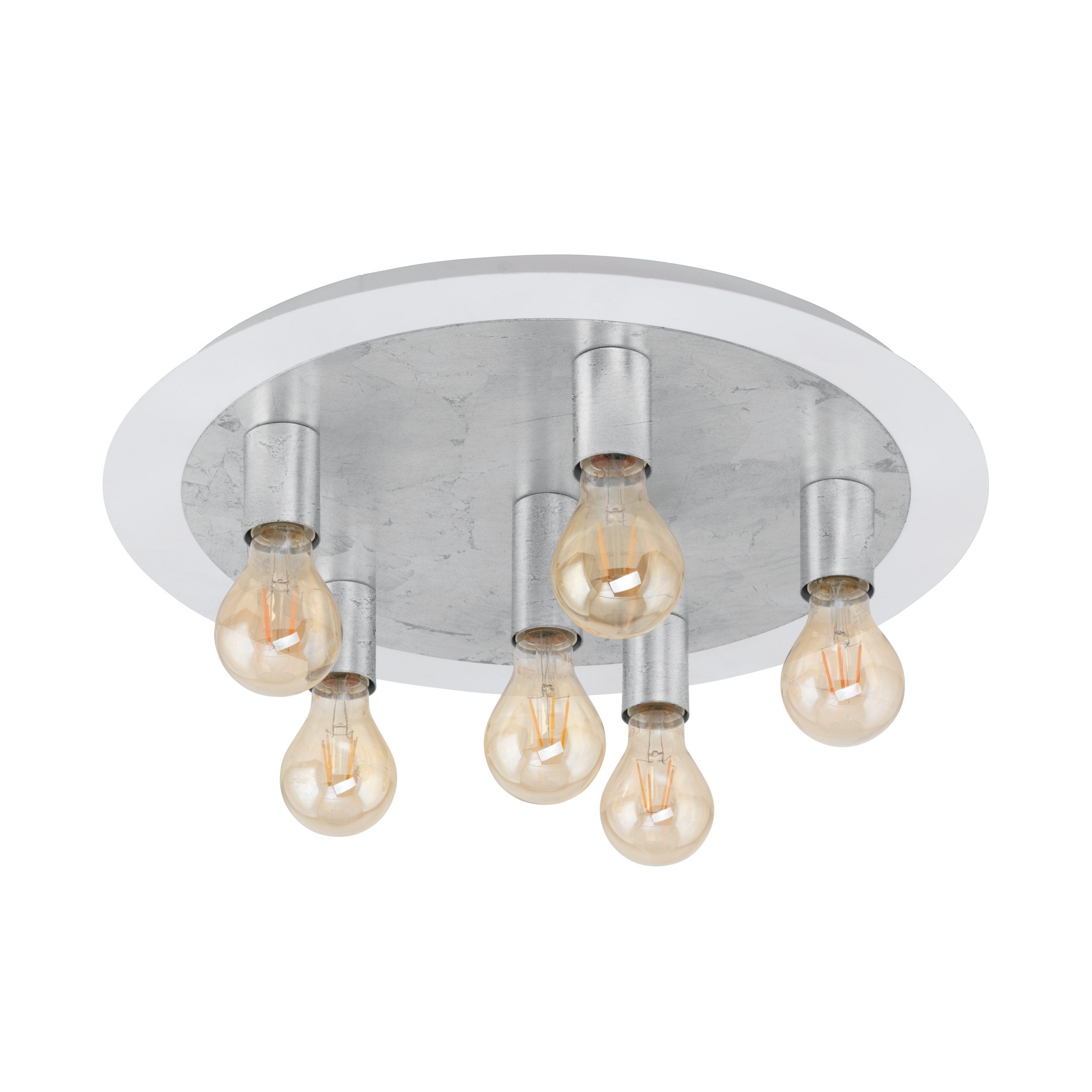 Plafonnier PASSANO E27 6X4W en acier blanc et argent D550mm | Leroy Merlin