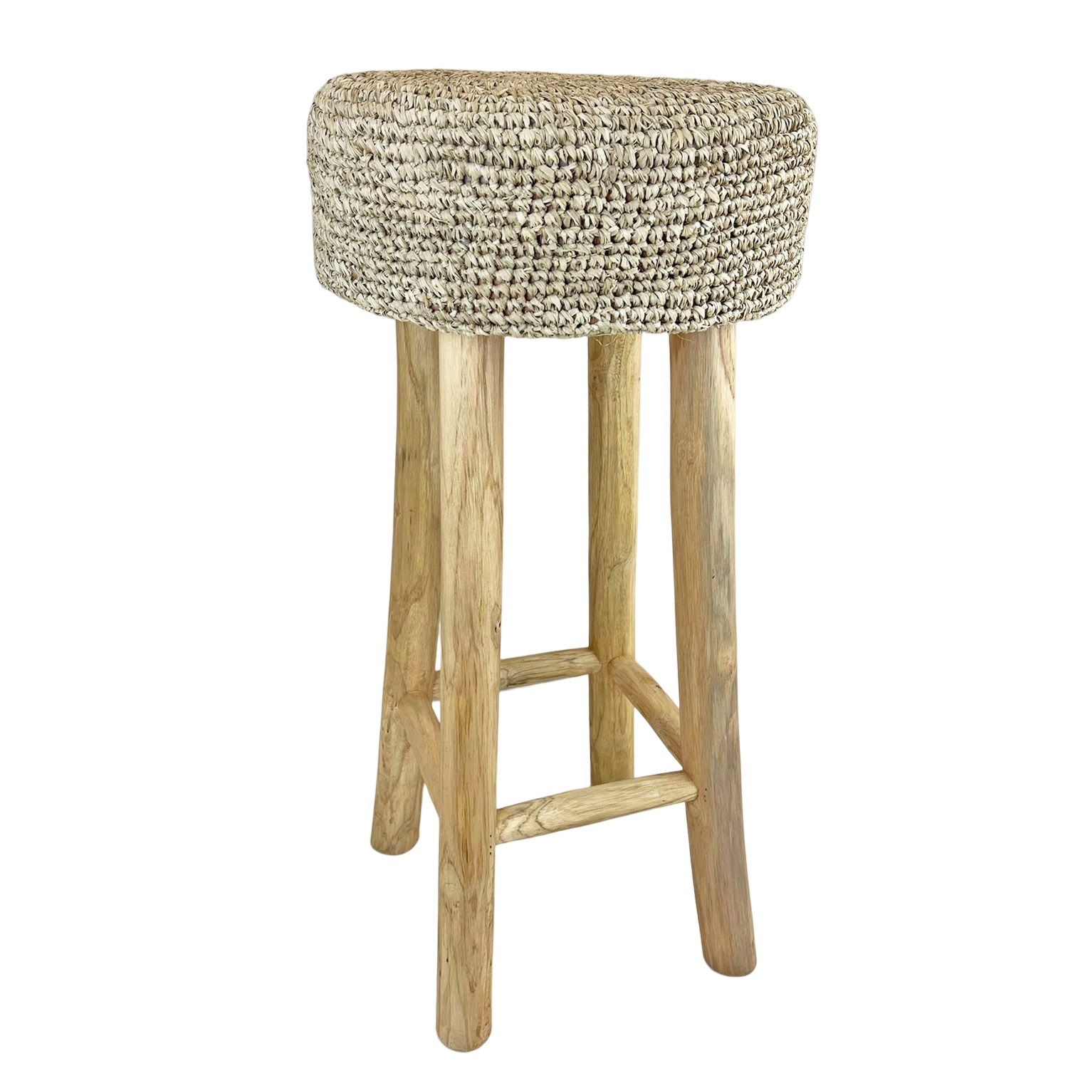Taburete alto de rafia natural y patas de madera de teca 75cm | Leroy ...
