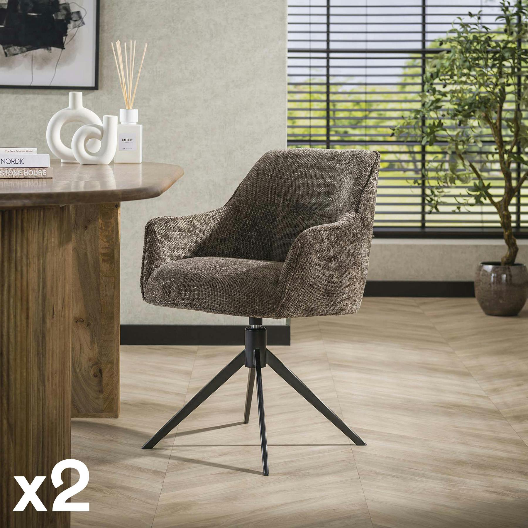 Chaise pivotante grand confort en velours texturé taupe (lot de 2 ...