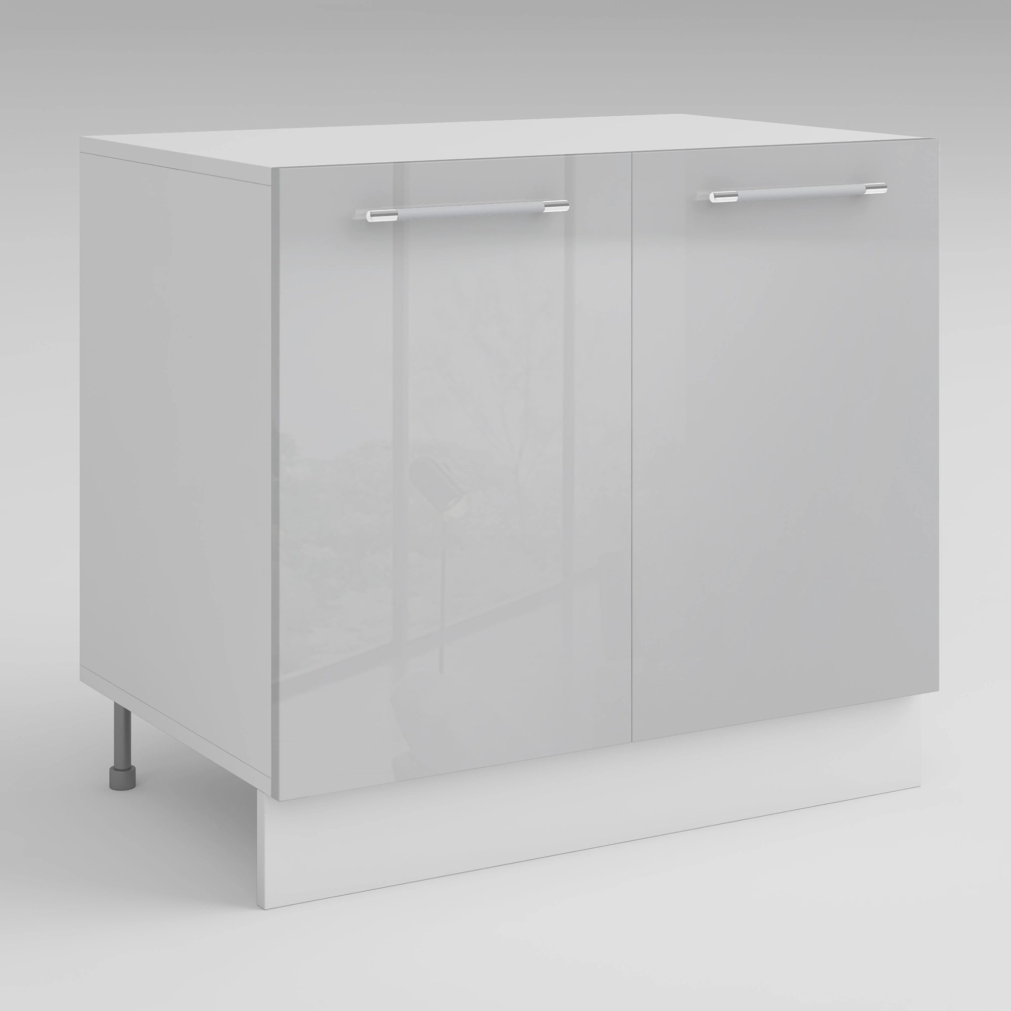 Meuble de cuisine bas gris laqué 2 portes 1 étagère L 80 x H 72 cm ...