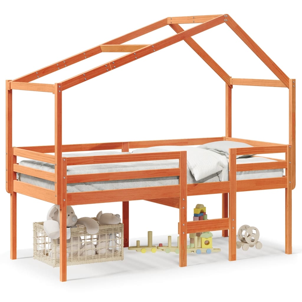 Lit simple | Lit adulte | Lit haut avec toit cire marron 90x190 cm bois ...