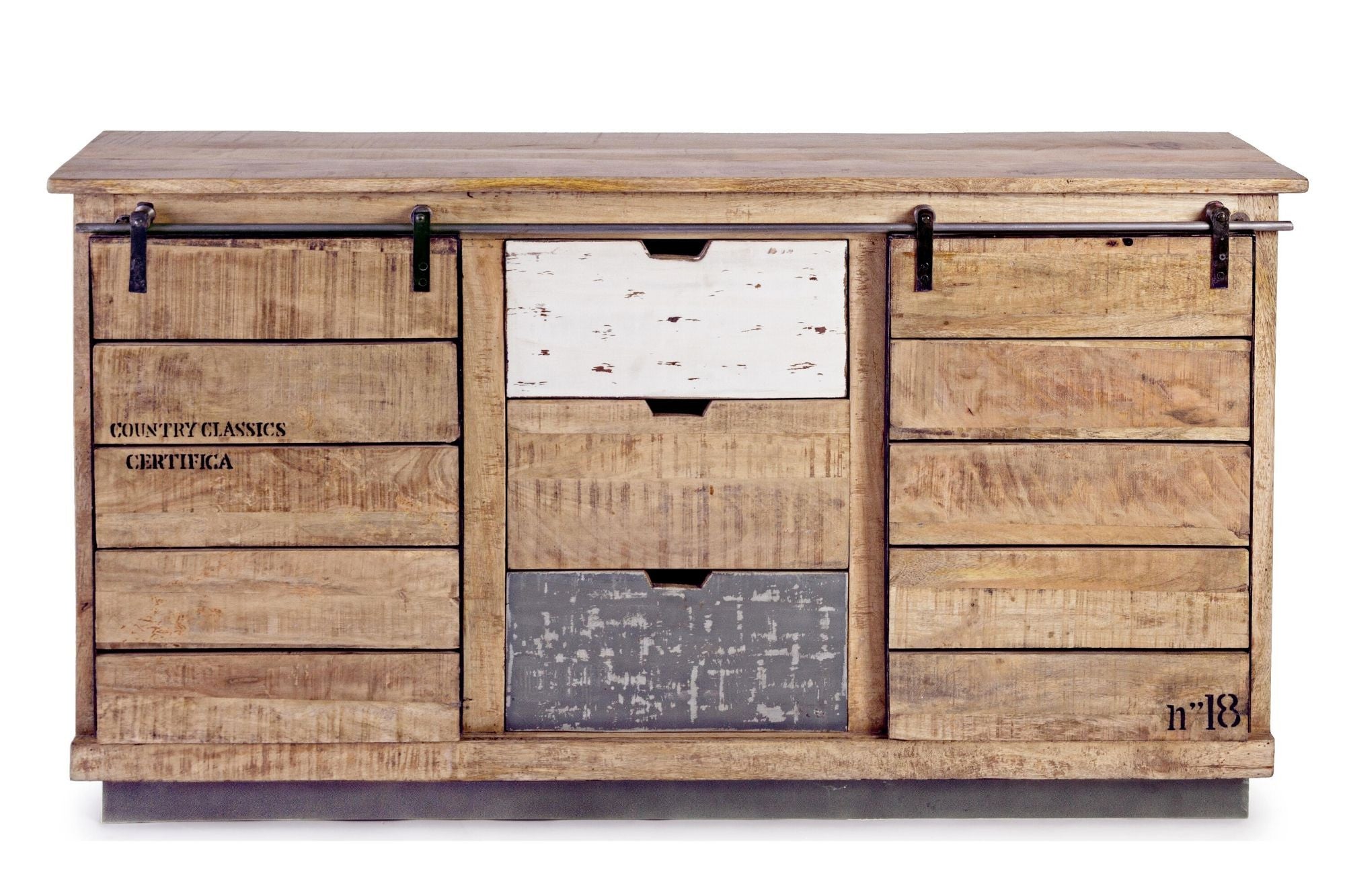 Buffet bas en bois de manguier 2 portes coulissantes 3 tiroirs - HARLEM ...