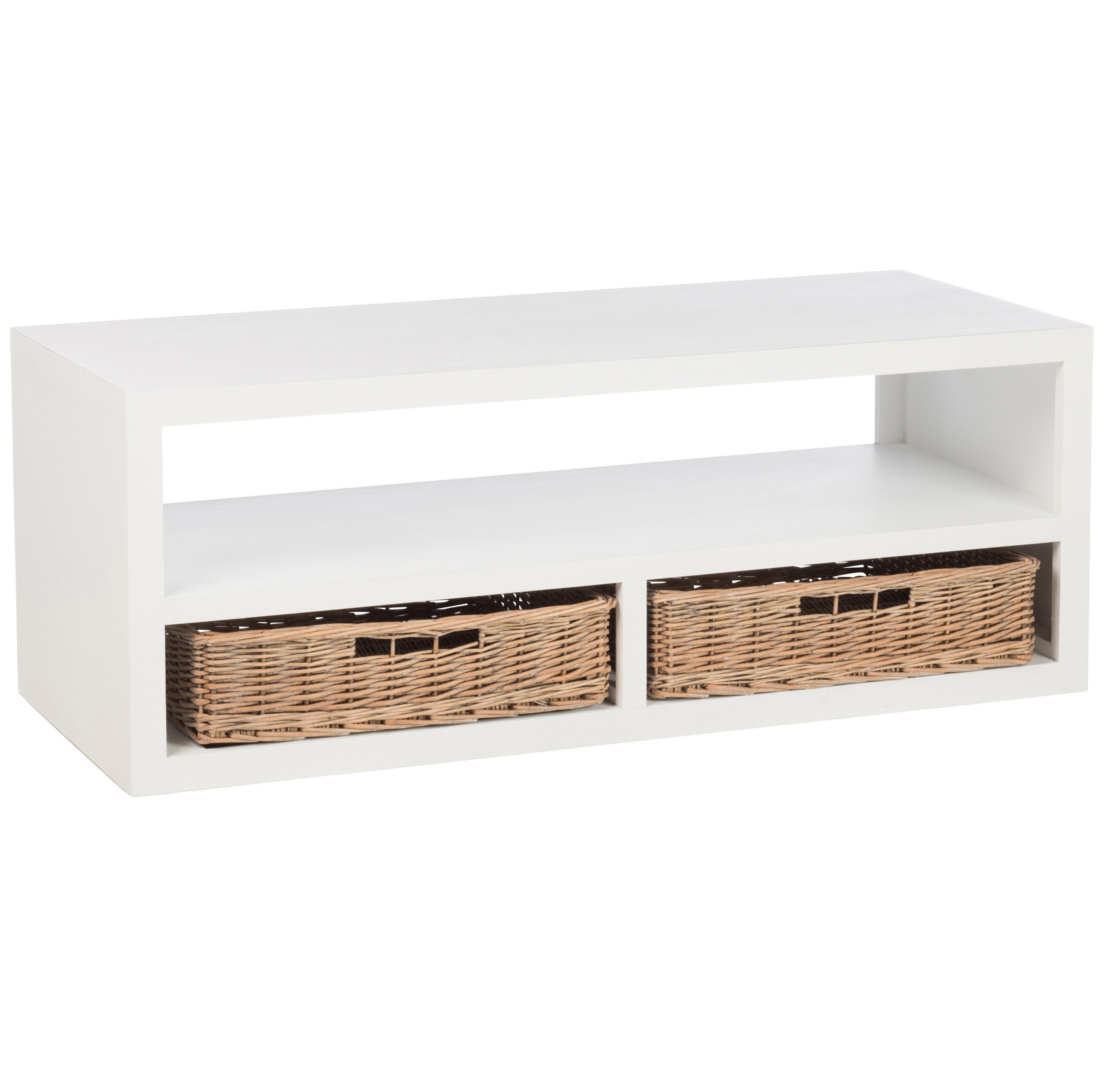 Meuble TV + 2 paniers bois massif blanc Bilade L 120 cm | Leroy Merlin