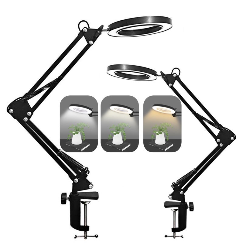 Lampe de table, lampe loupe 8x avec lumière LED tricolore, bras ...