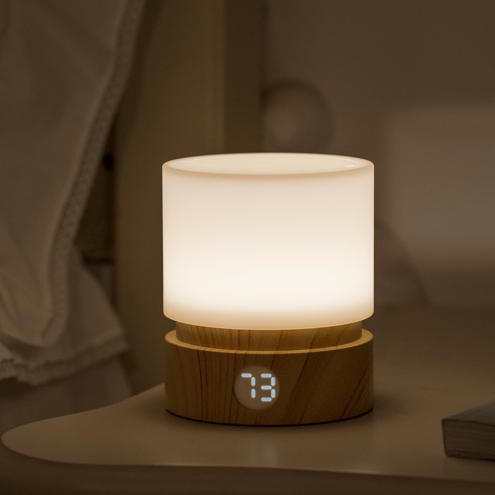 Veilleuse LED avec Minuterie - Lampe de Chevet de Table, Grain de Bois ...