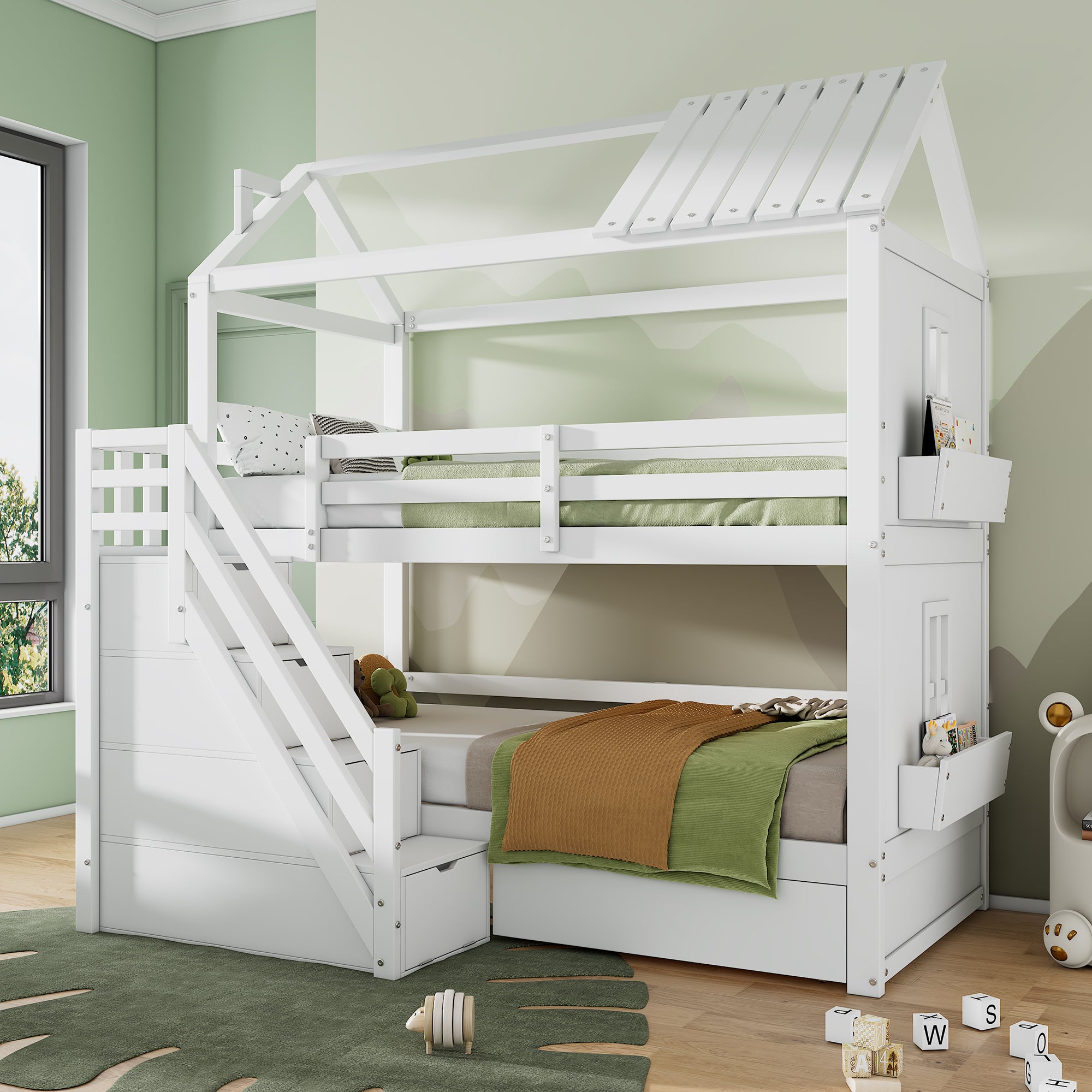 Litera para niños 90x200cm - con escalera de almacenamiento + 2 cajones ...