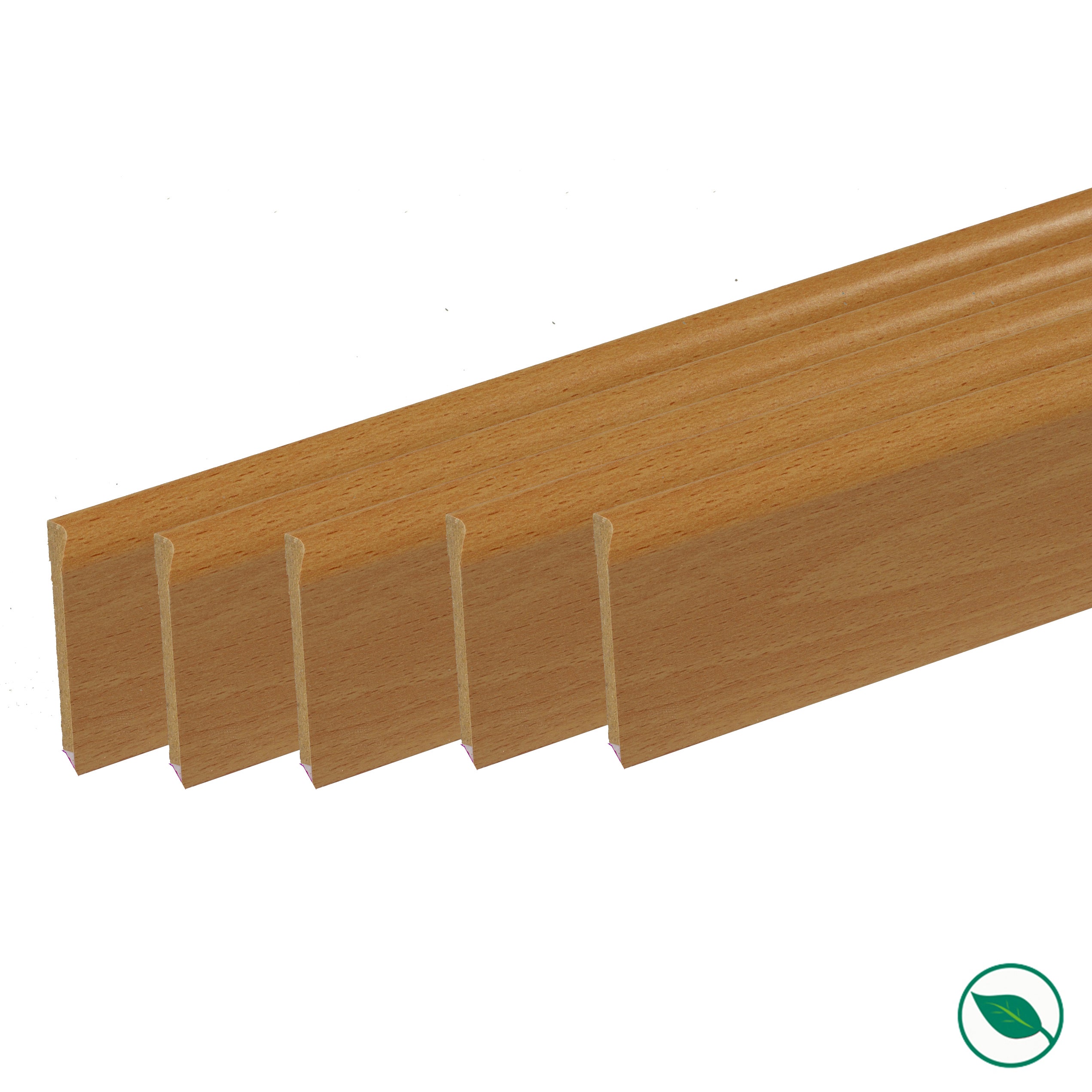 Pack de 5 plinthes bord arrondi médium (mdf) Revêtues hêtre 2200 x 68 x ...