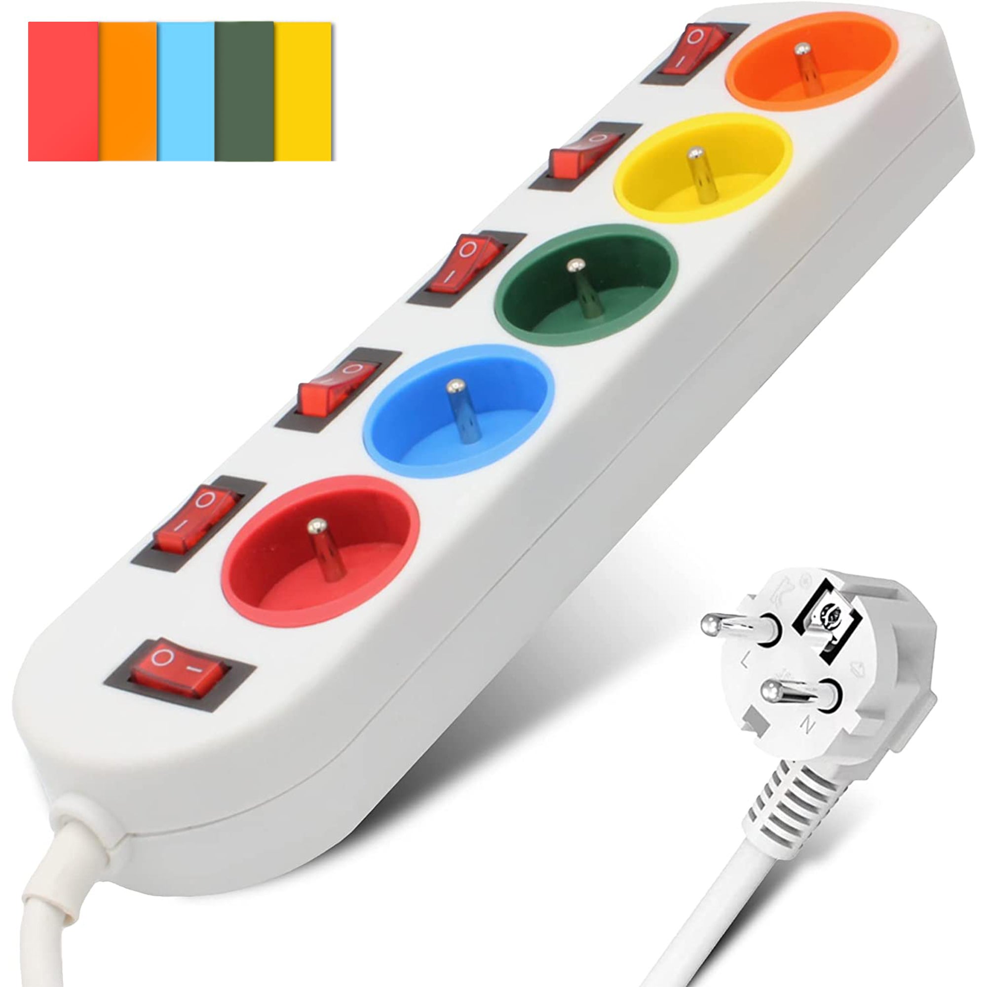 Bloc multiprise rallonge multicolore avec repères - Blanc - 29 cm ...