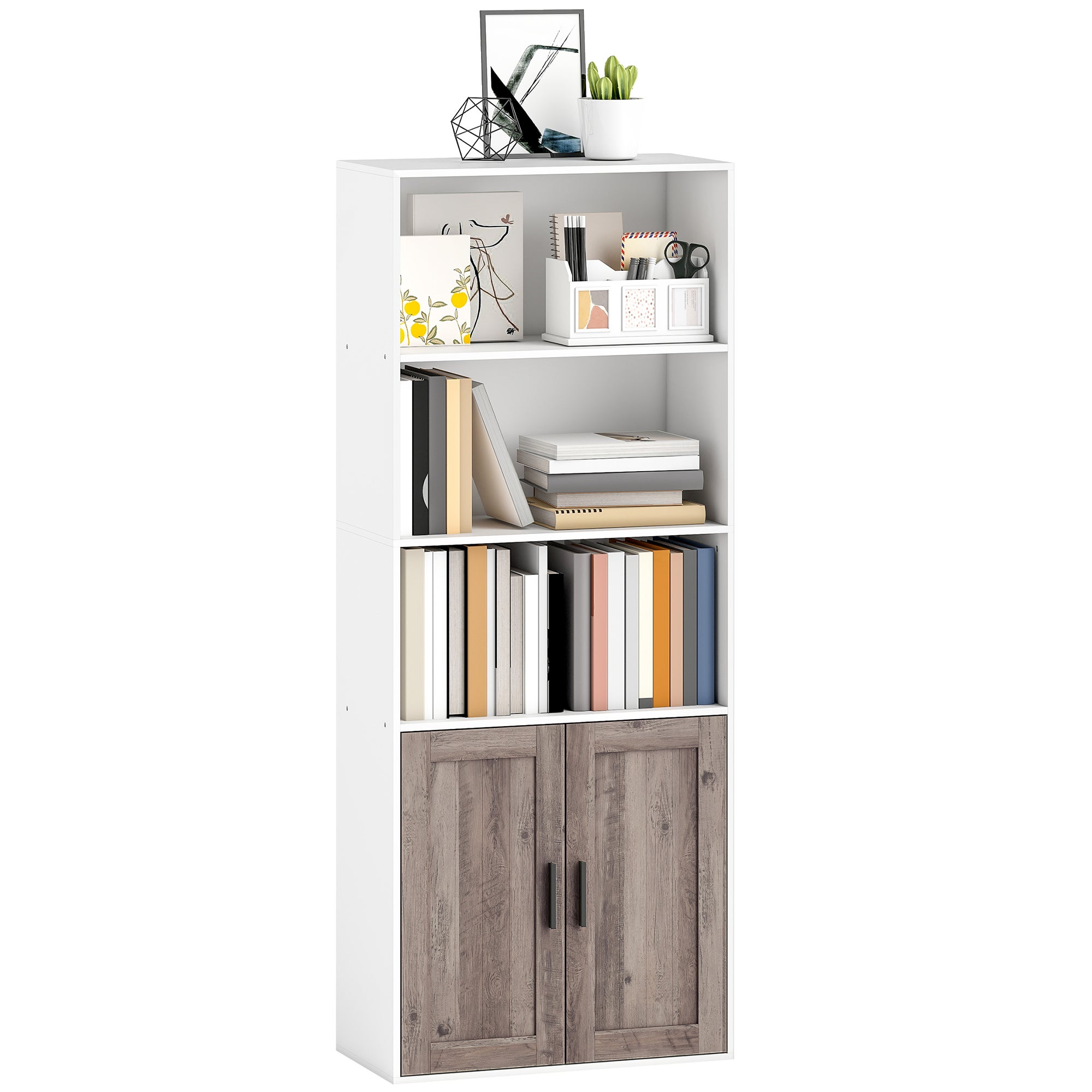 Bibliothèque étroite avec portes, étagères ouvertes et placard, 60 x 30 ...