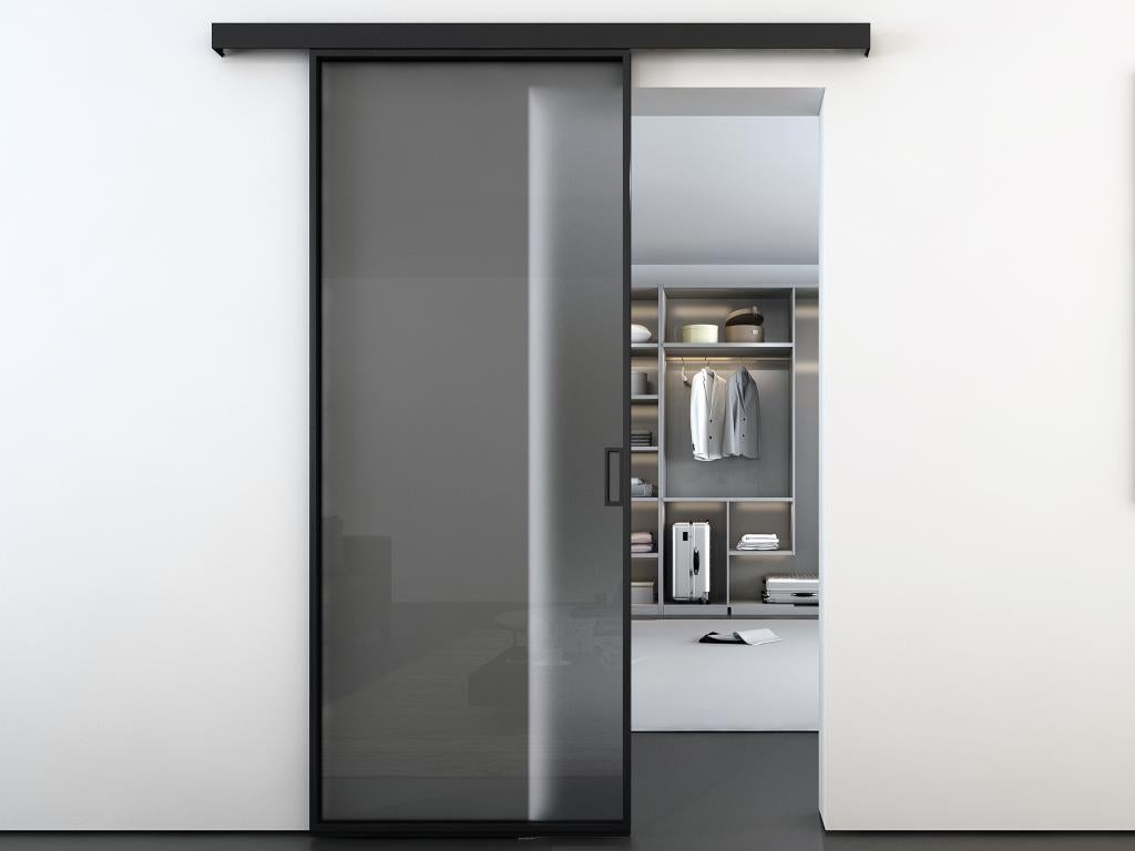 Porte coulissante en applique verre trempé fumé - H205cm x L83 cm ...