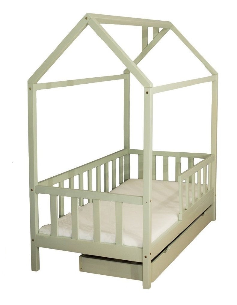 Letto a cabina per bambini in legno 80x160 con cassetto e base Olivo ...