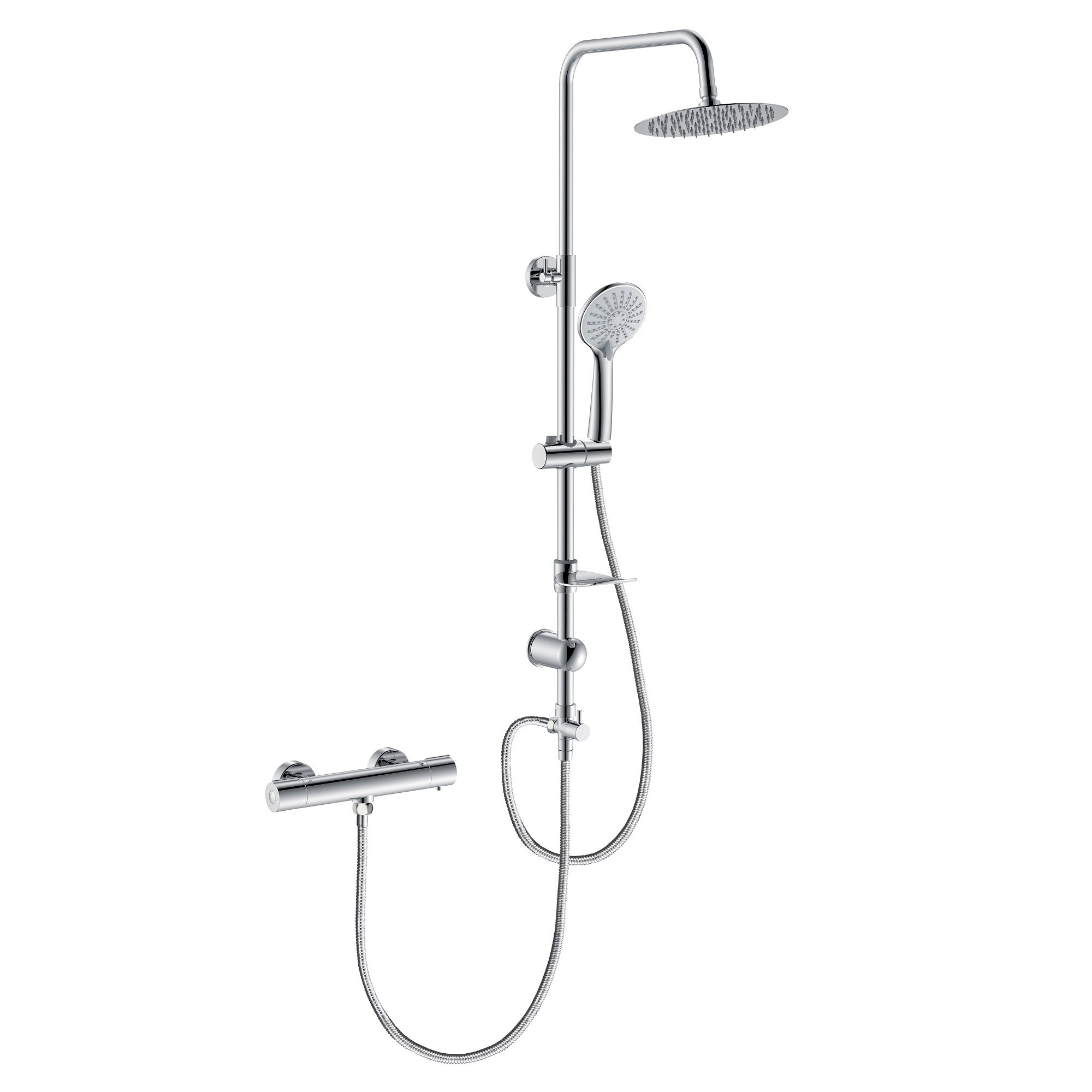 Columna de ducha con termostato redondo cromado Aica con estante de ...