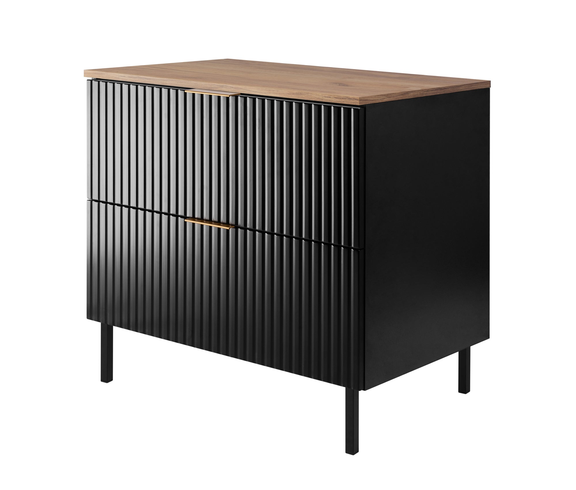 Mueble de lavabo, Negro / Roble Craft + tirador dorado, 80 x 77 x 46 cm ...