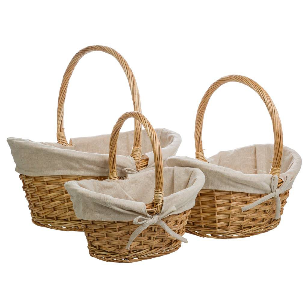 Ensemble de paniers en osier doublés Buff 3 pièces | Leroy Merlin