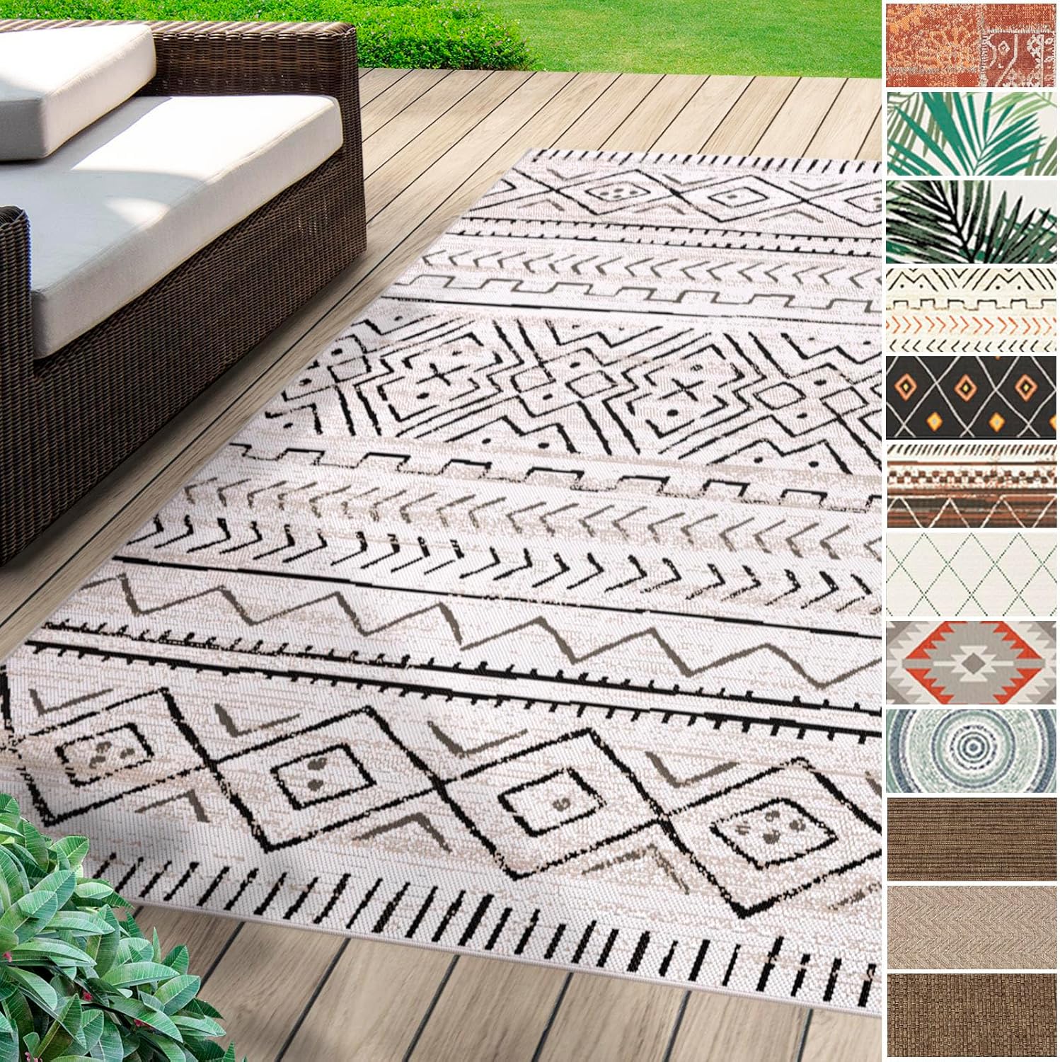 Tapis d'extérieur Pour terrasse et balcon Aztec Gris 200 x 290 cm ...