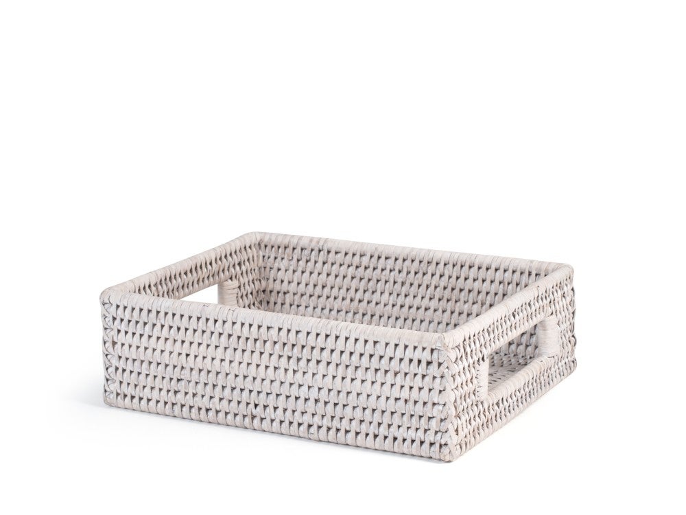 Panier rectangulaire en rotin blanchi avec anses, dimensions : 23 x 18 ...