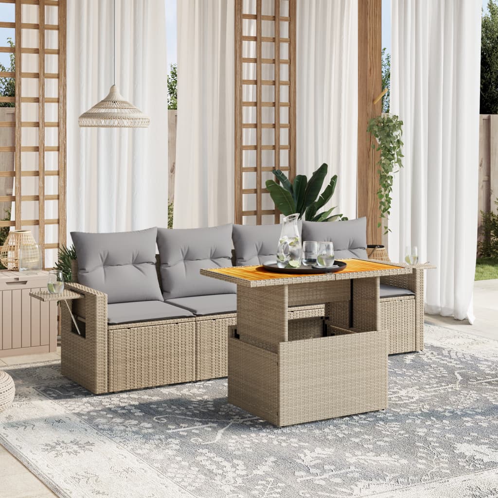 Salon de jardin avec coussins 5 pcs beige résine tressée | Leroy Merlin