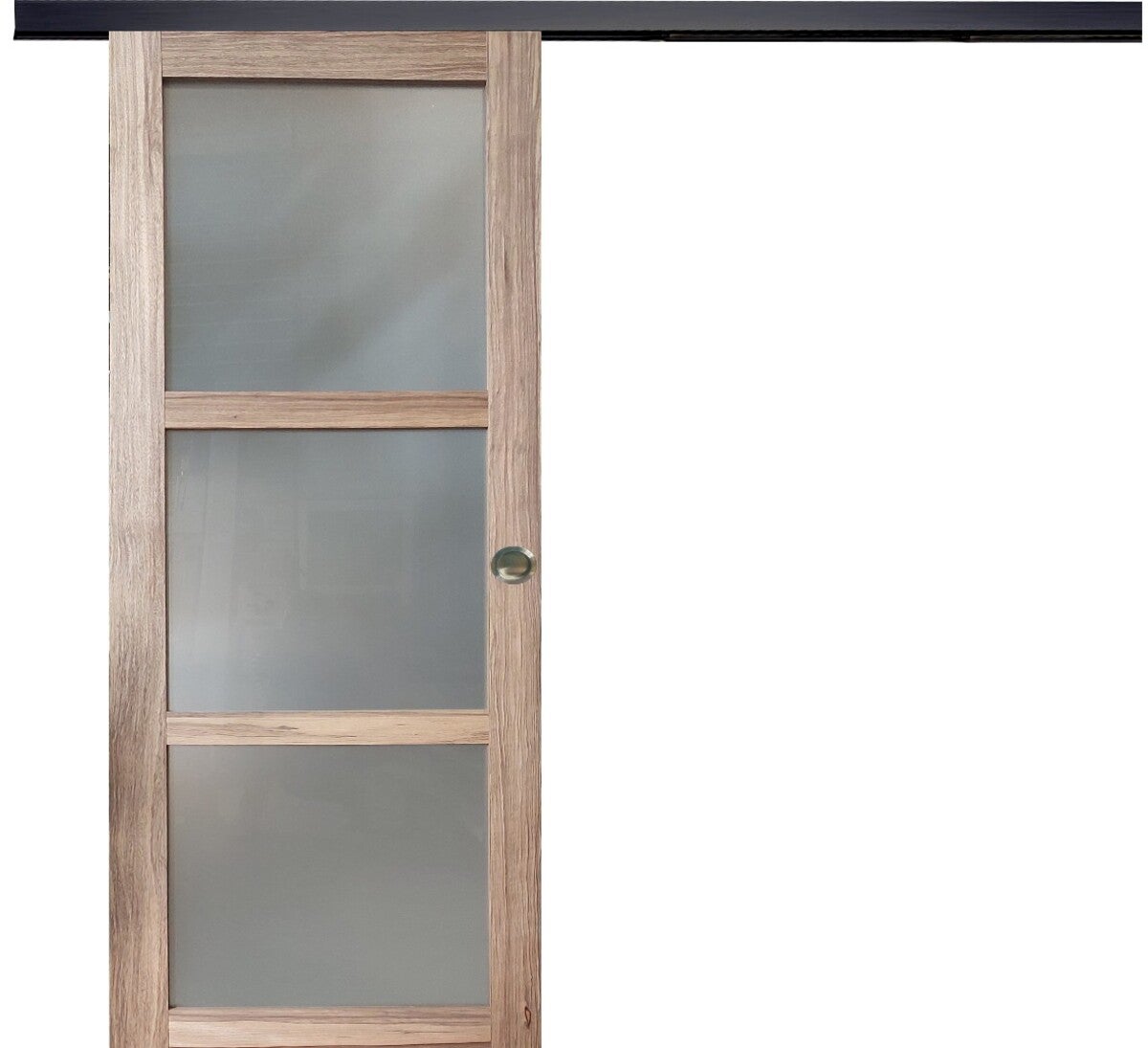 Porte Coulissante Bois Frake Vitree H204 X L73 + Rail Bandeau Noir Et Coquilles Gd Menuiseries ...