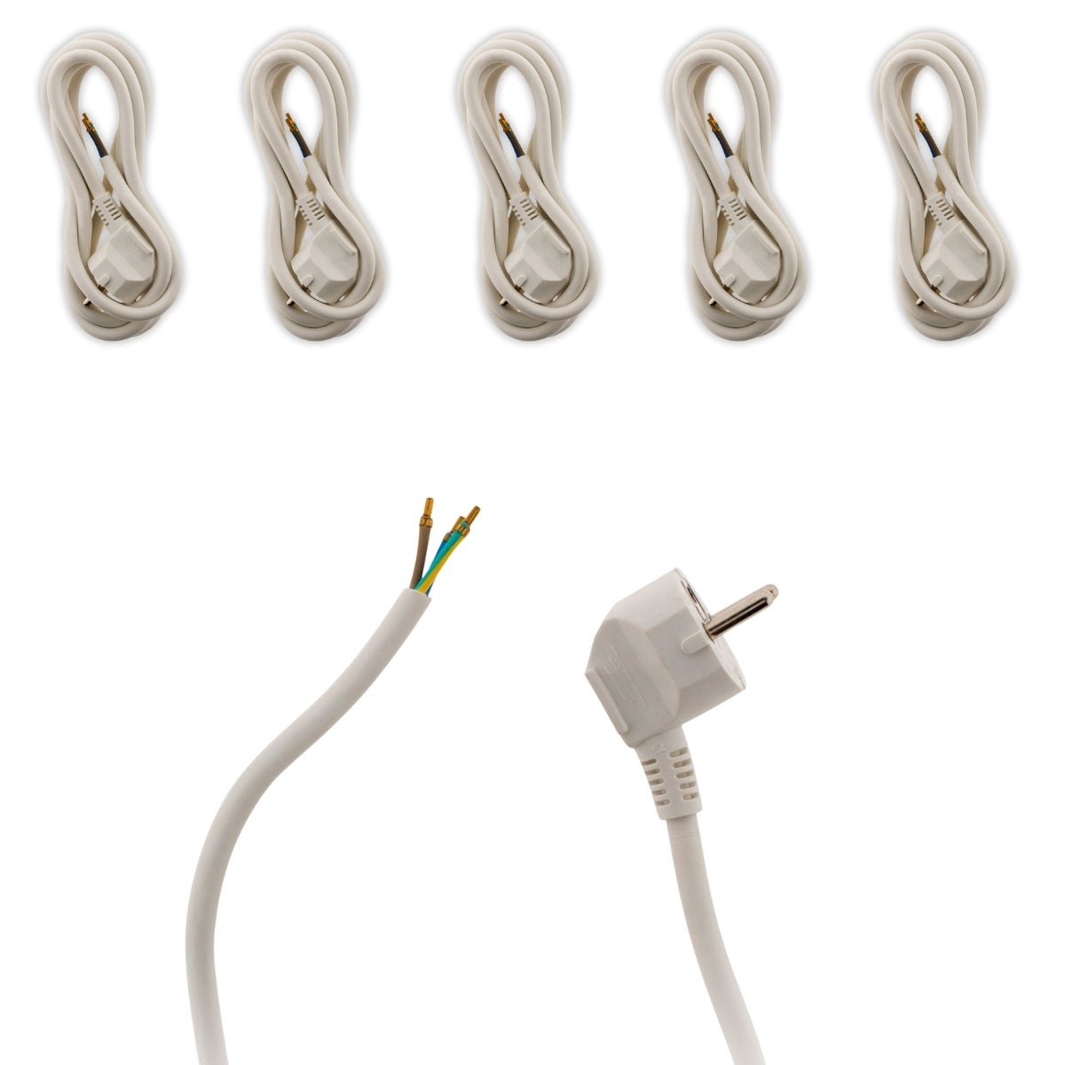 Lot de 6 - Cordon d'alimentation avec prise 16A 3G1,5 2m Blanc - Zenitech | Bricoman