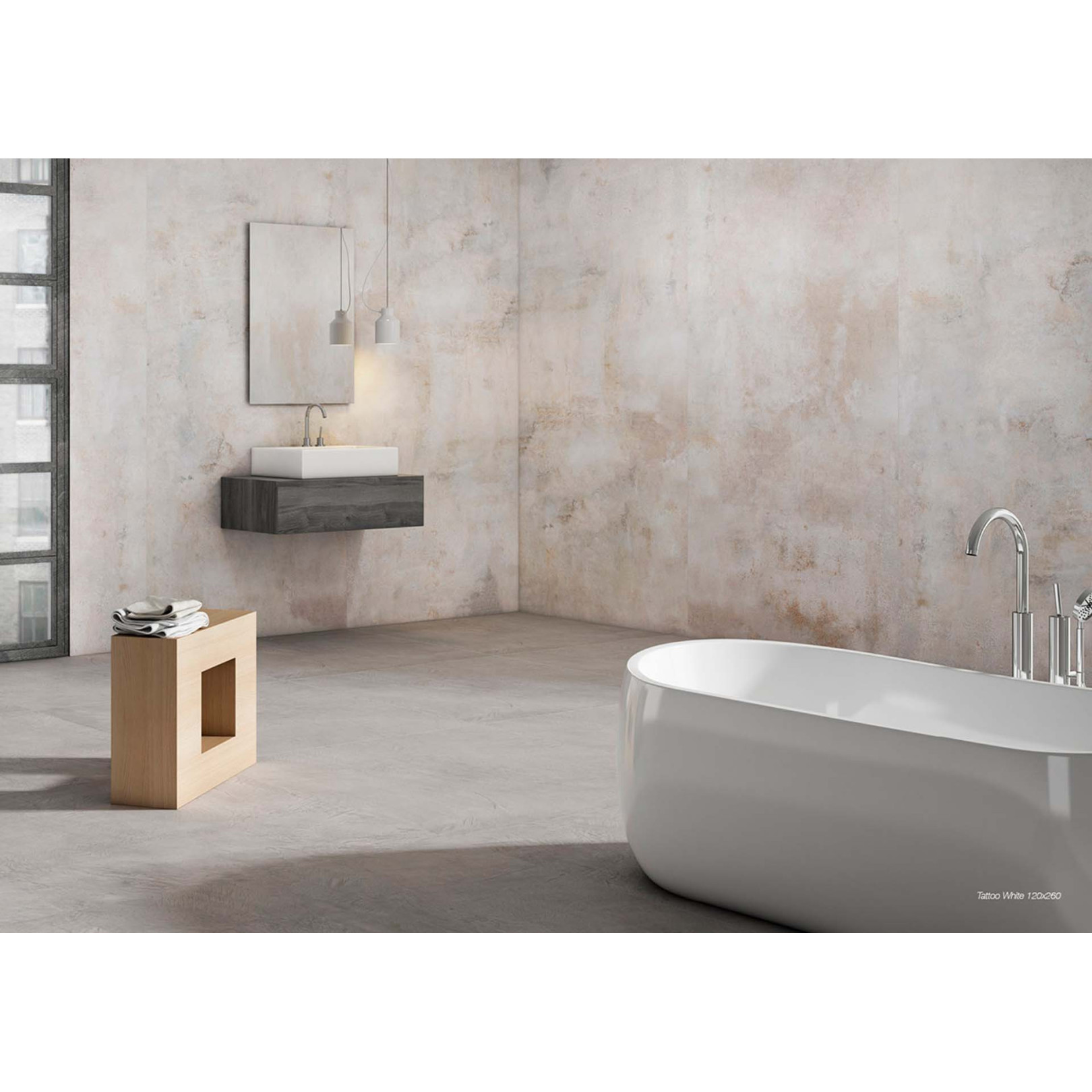 Carrelage grès cérame effet béton brut TATTOO 90x90 cm Blanc - - boîte ...