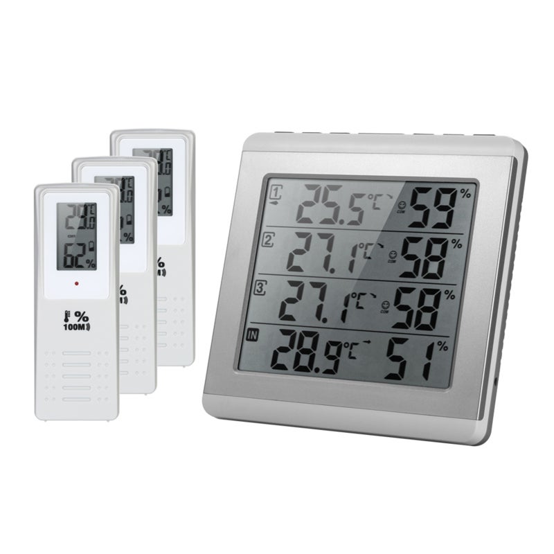 LCD Digital Wireless Thermometer Hygrometer 4-channel avec 3 Extérieur ...