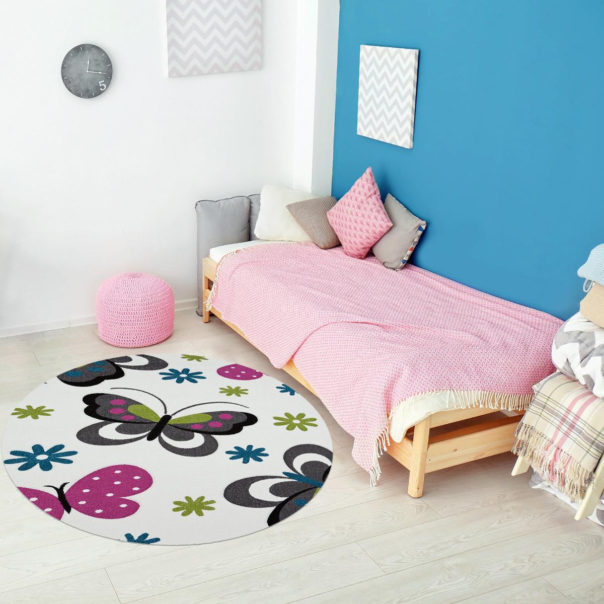 Tapis enfant PAPILLONS ⌀100 crème | Leroy Merlin