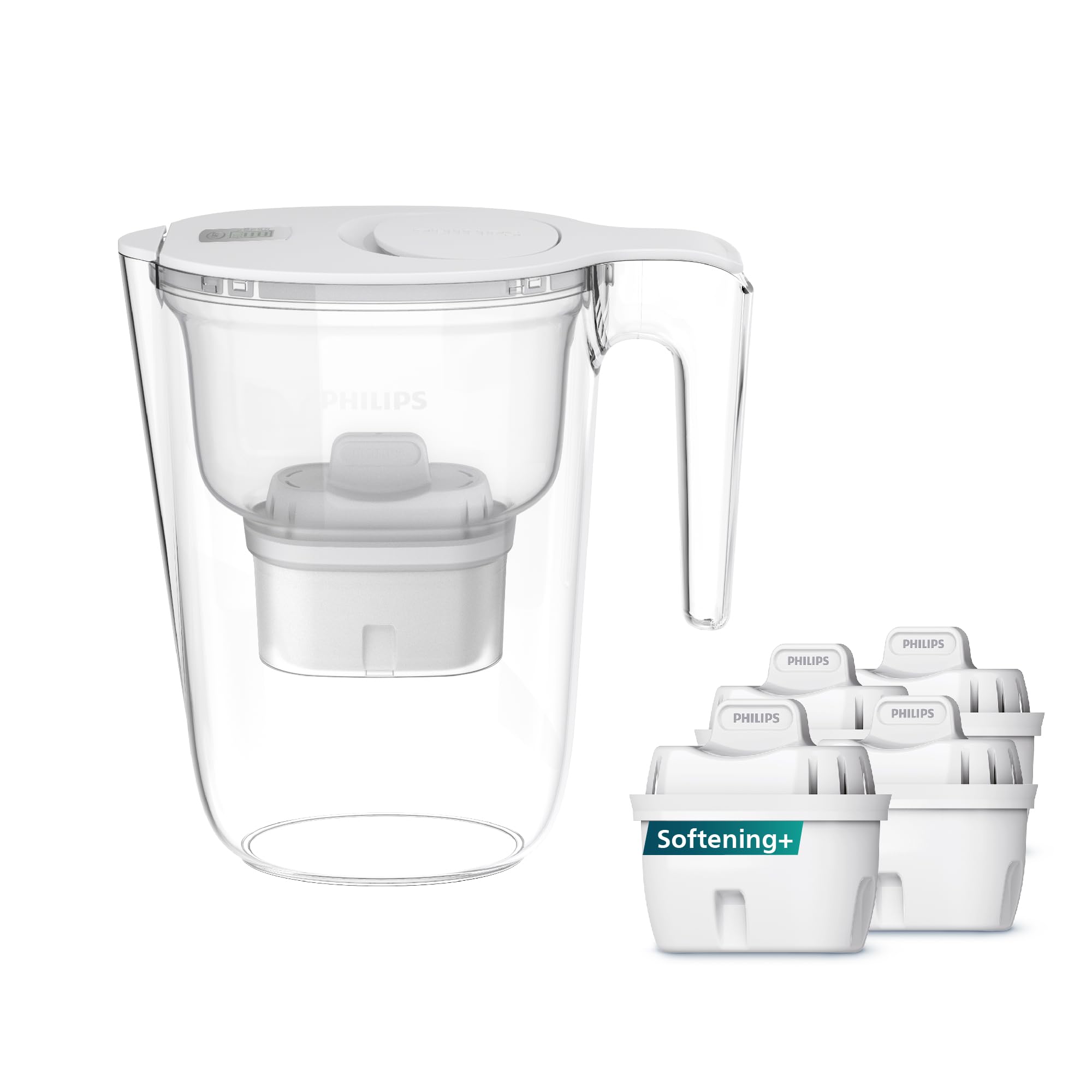 Philips - Caraffa filtrante per acqua + 4 cartucce filtranti Softening+ ...